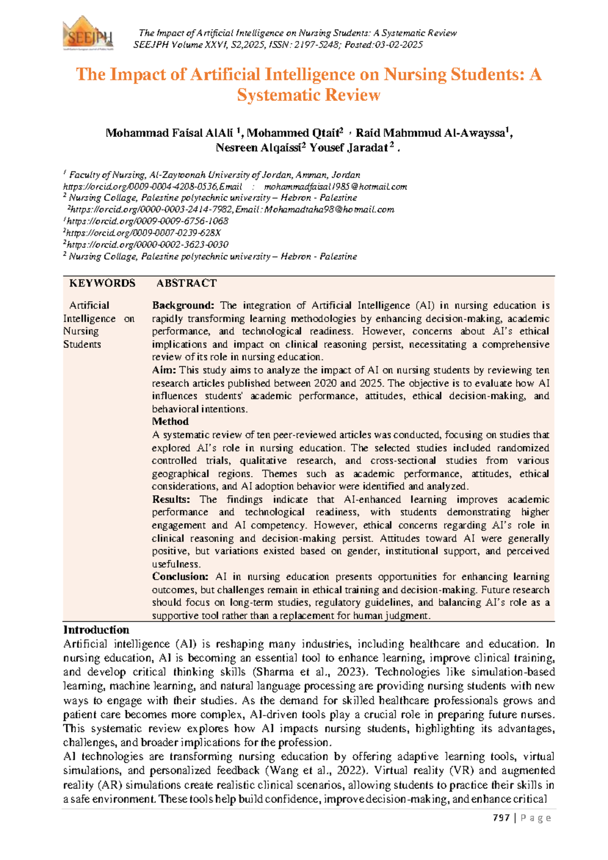 AI's Influence on Nursing Education: A Systematic Review (SEEJPH XXVI ...