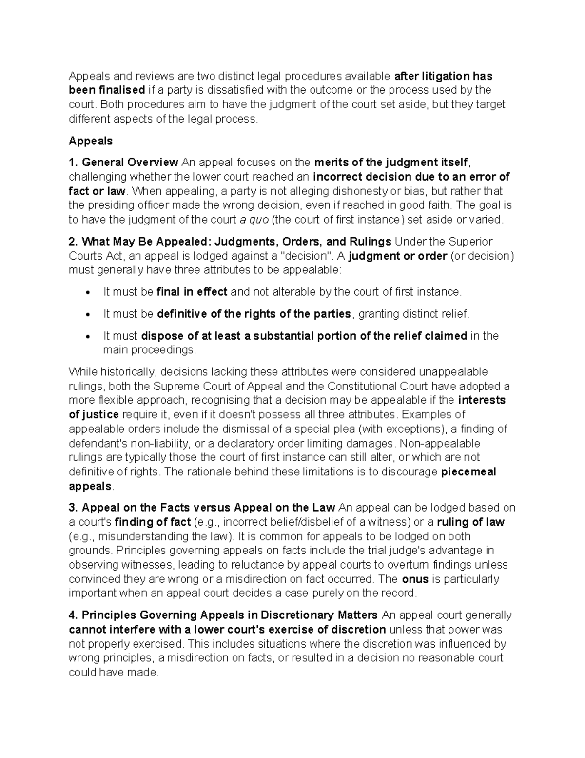 Appeals and Reviews Summary: Legal Procedures Explained - Studocu