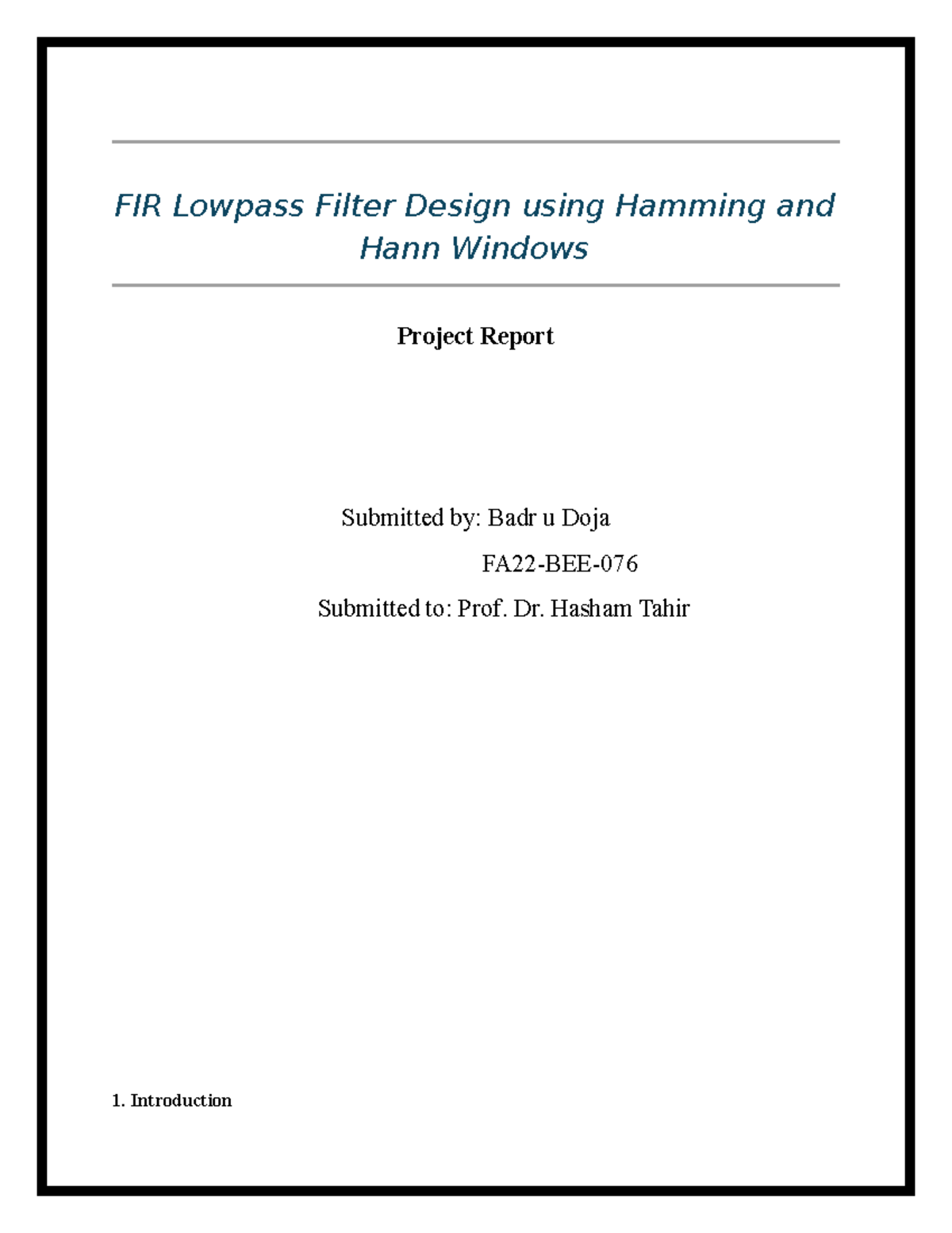 FIR Lowpass Filter Design (CEP) Using Hamming & Hann Windows - Studocu