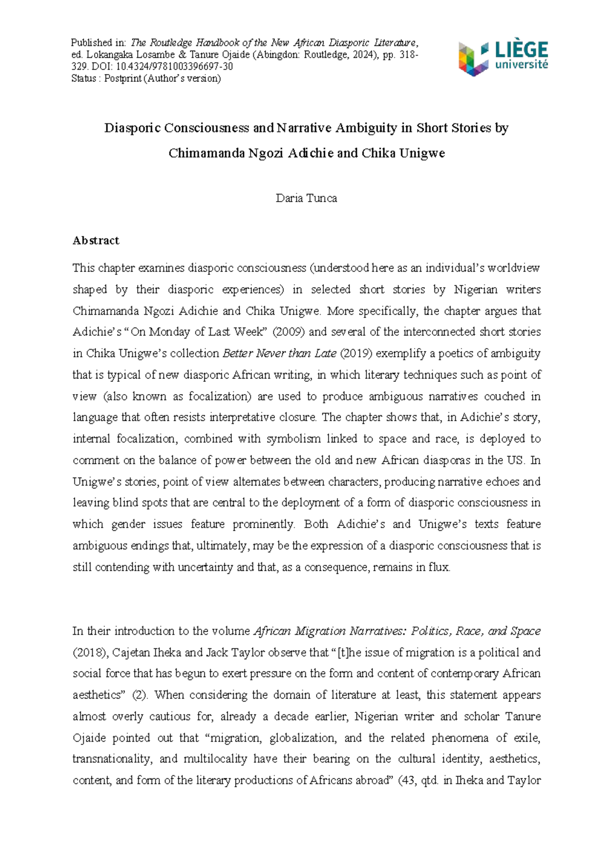 Diasporic Consciousness & Narrative Ambiguity in Short Stories (ENG 202 ...