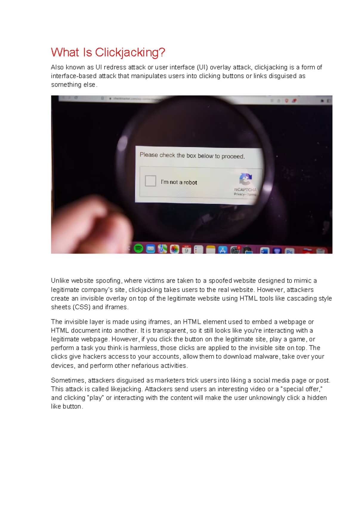 Clickjacking: Understanding UI Redress Attacks and Protection Tips - Studocu