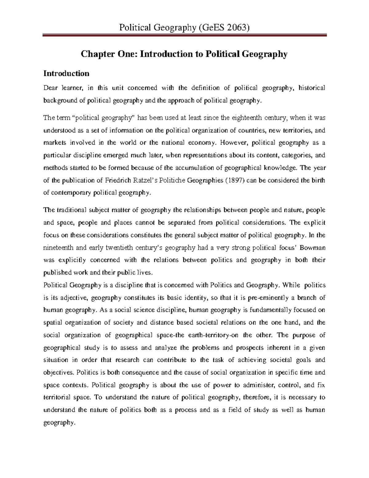 Political Geography (PG101): Comprehensive Semester-Wise Notes ...