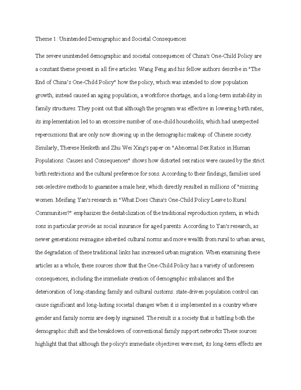 P2.6 Essay Notes: Unintended Consequences of China's One-Child Policy ...