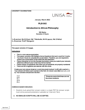 PLS1502 Exam - May/June exam paper - UNIVERSITY EXAMINATIONS January ...