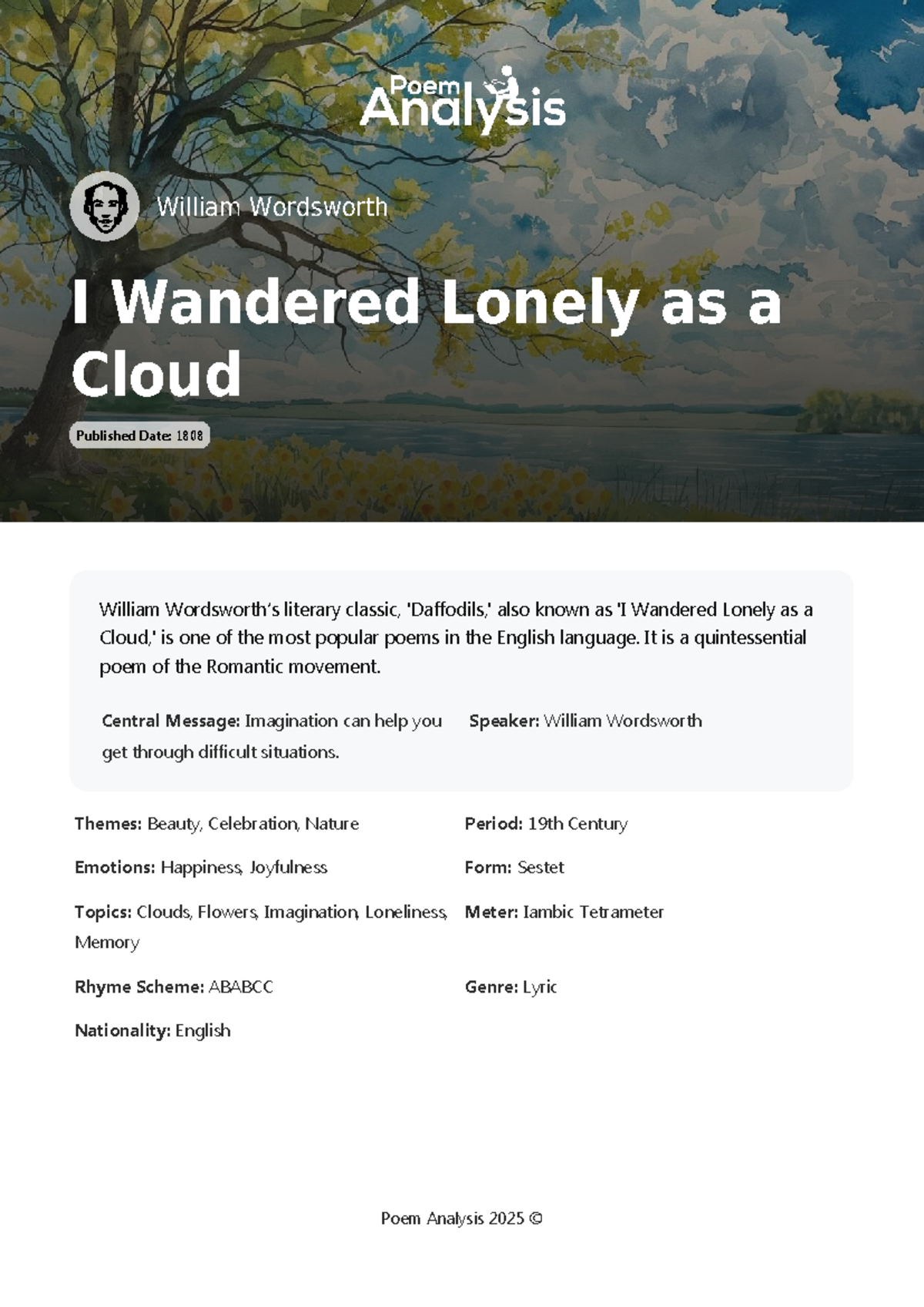 I Wandered Lonely as a Cloud: A Poetry Analysis Guide (ENG 2025) - Studocu