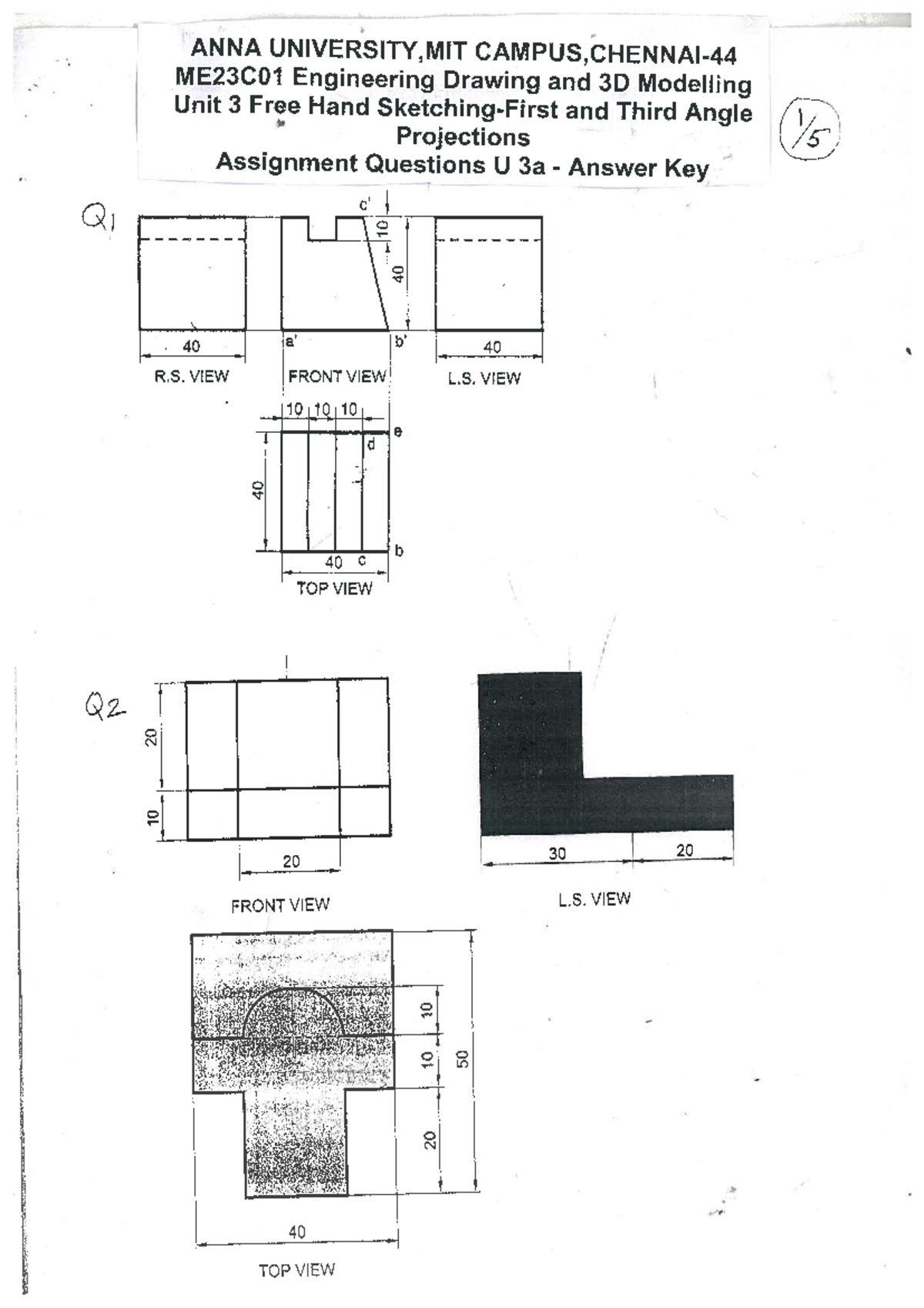 ME23C01 Engineering Drawing & 3D Modelling Unit 3 Assignment Key - Studocu