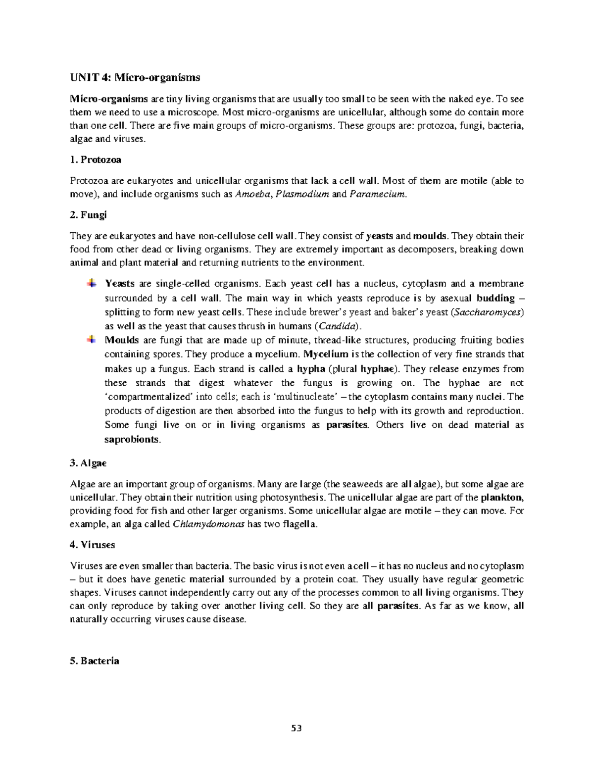 Unit 4: Microorganisms - Types, Functions, and Impacts on Health - Studocu
