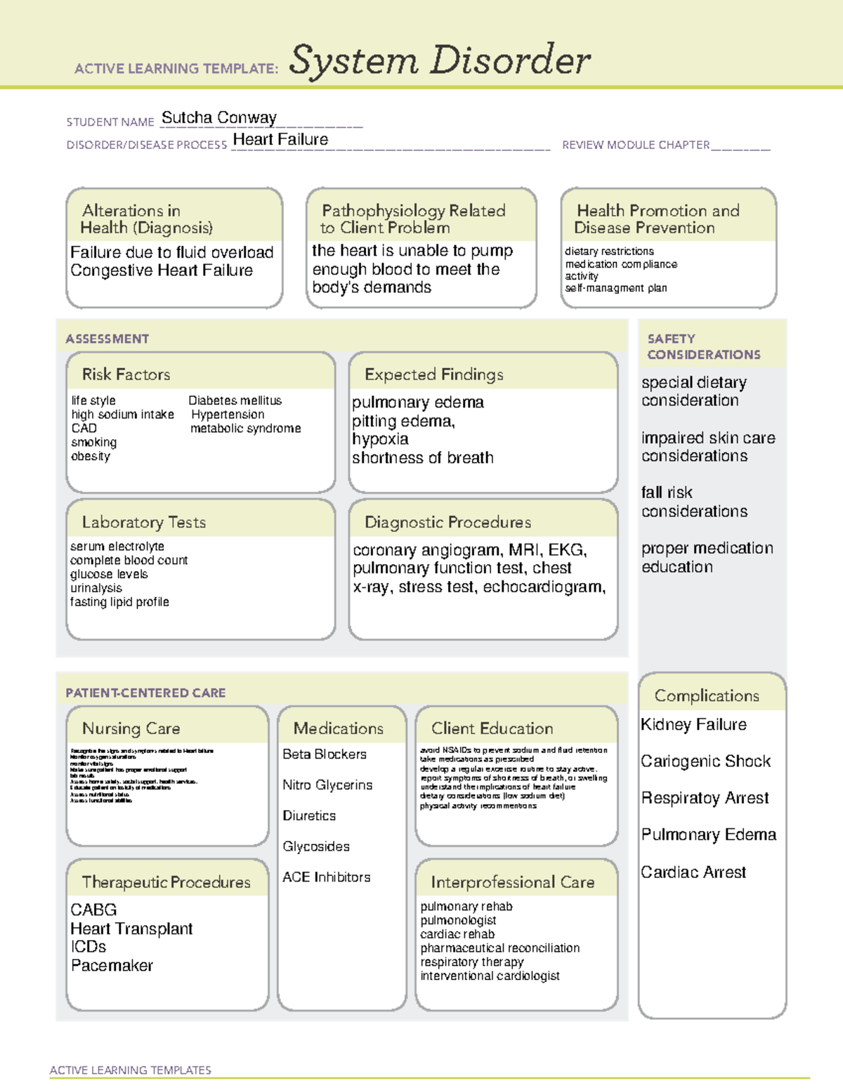 ATI Active Learning Template: Heart Failure Review Module - Studocu
