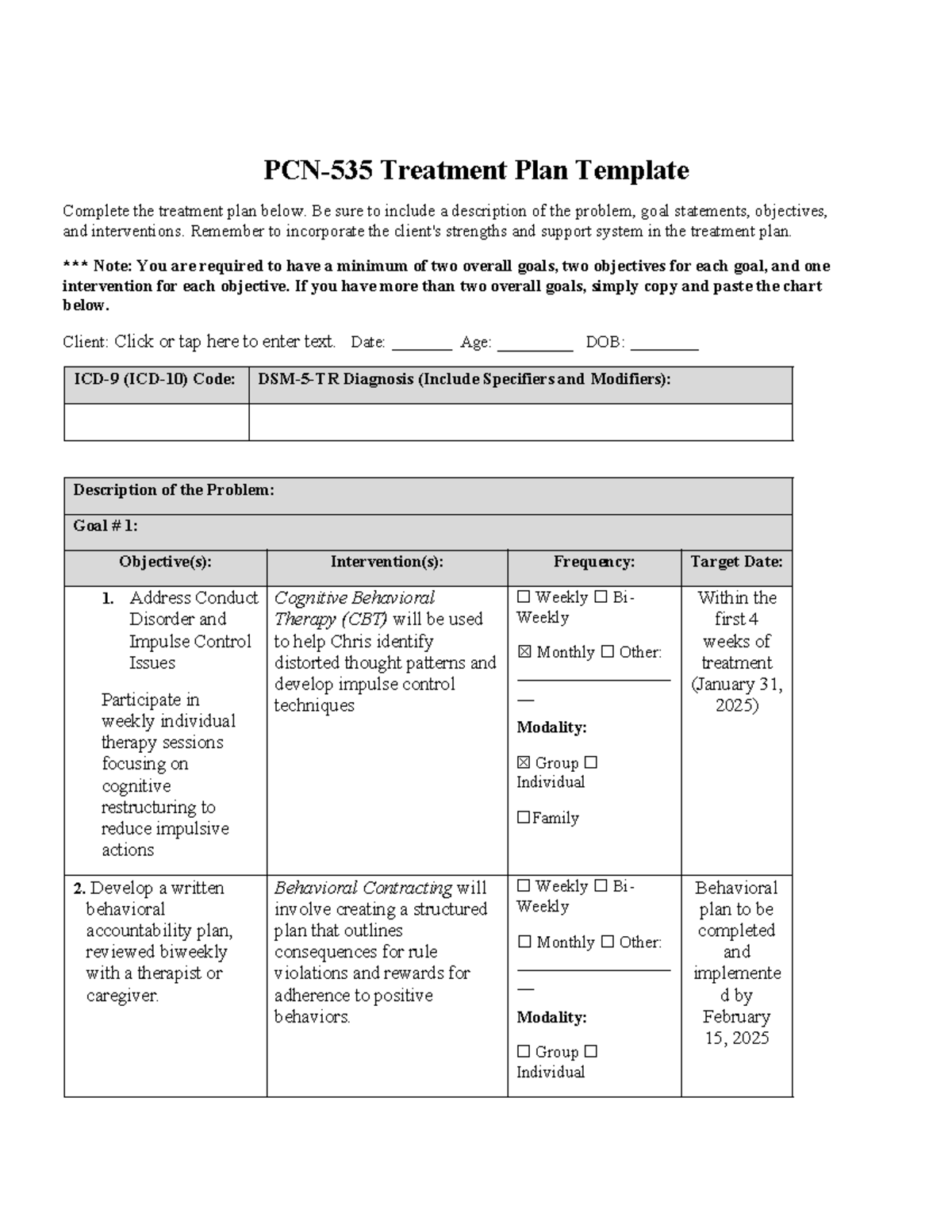 PCN-535 Comprehensive Treatment Plan for Chris - Studocu