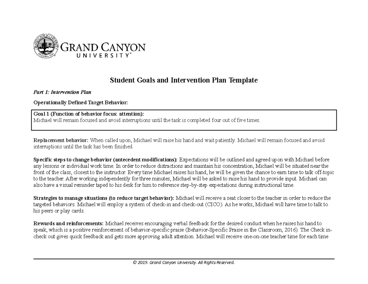 SPD-400-D-T6-Student Goals & Intervention Plan for Michael - Studocu