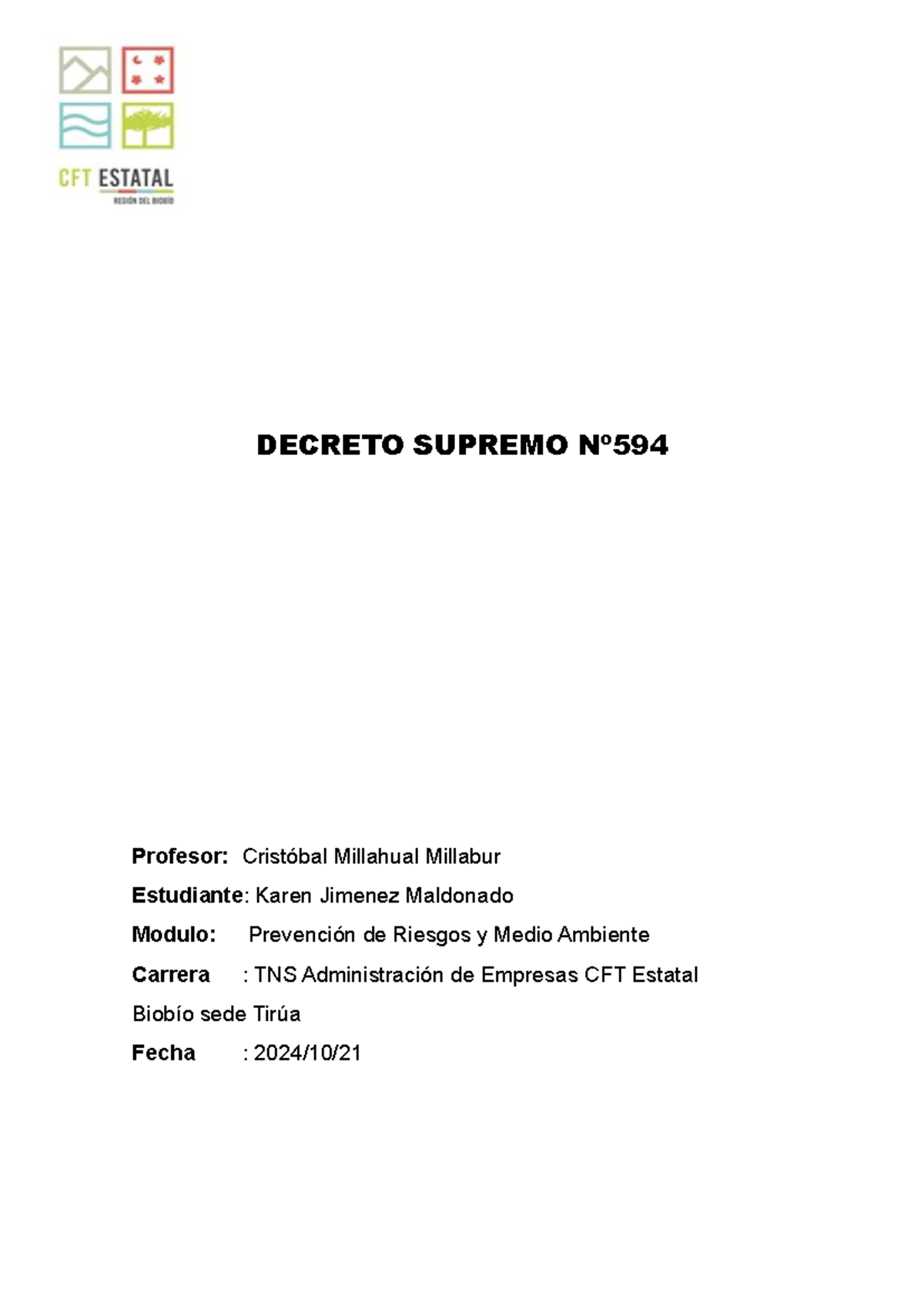 Decreto Supremo Nº594: Normativa de Seguridad Laboral y Salud - Studocu