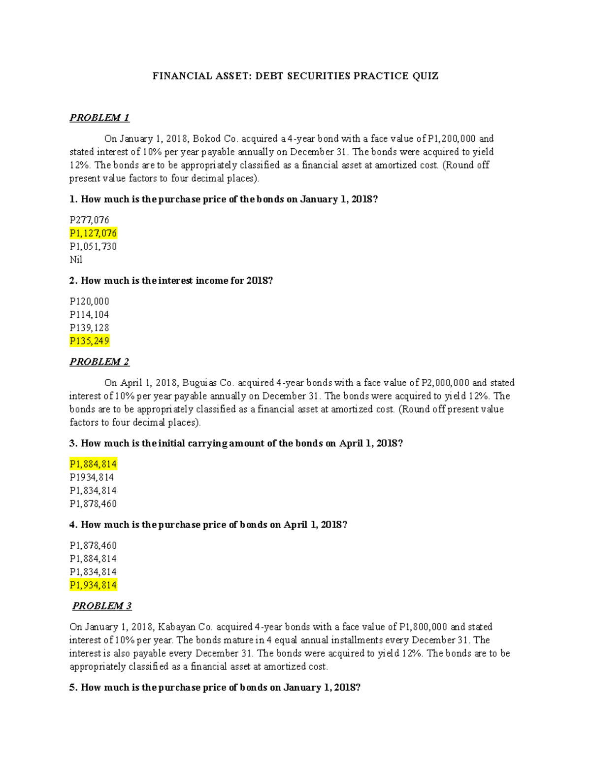 Financial asset debt securities practice quiz - FINANCIAL ASSET: DEBT ...