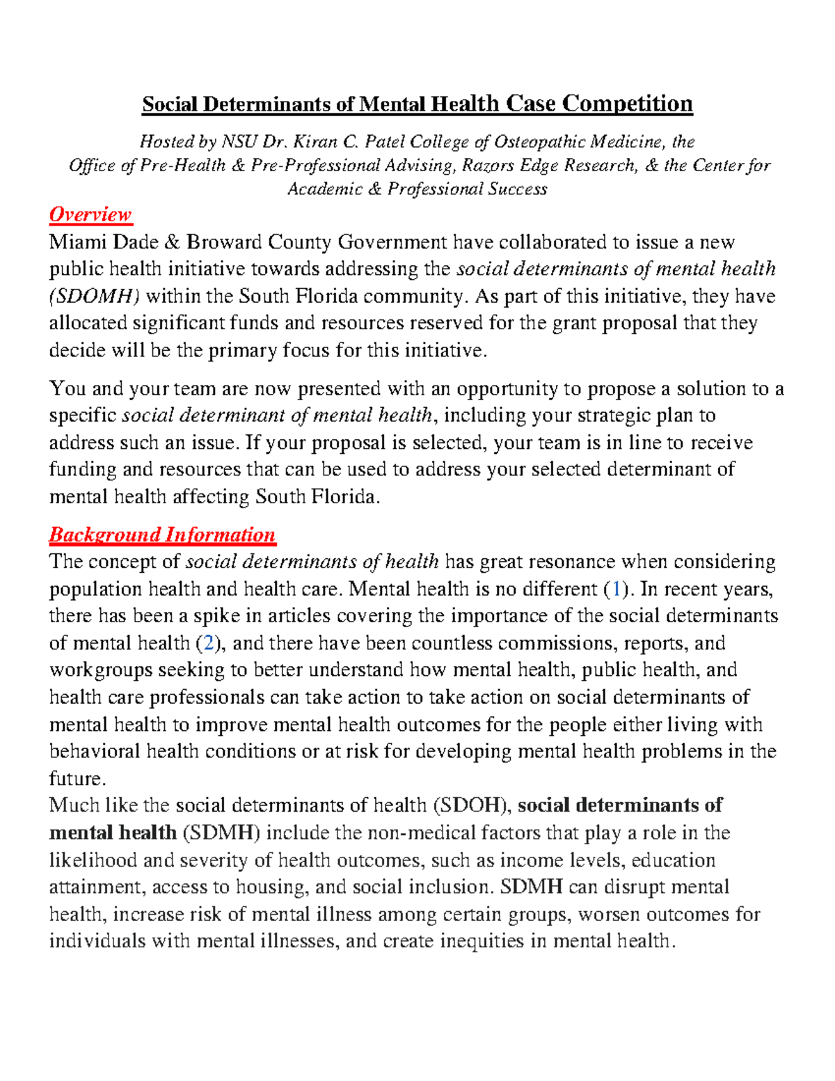 Social Determinants of Mental Health Case Competition Overview - Studocu