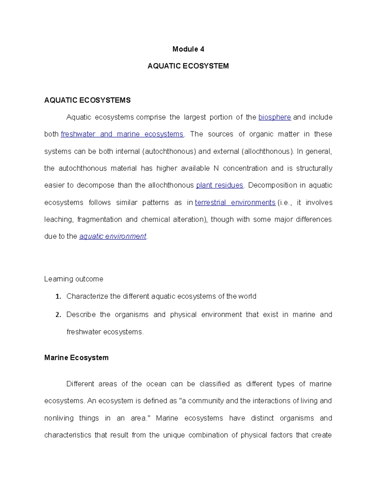 Module 4 science - Module 4 AQUATIC ECOSYSTEM AQUATIC ECOSYSTEMS ...