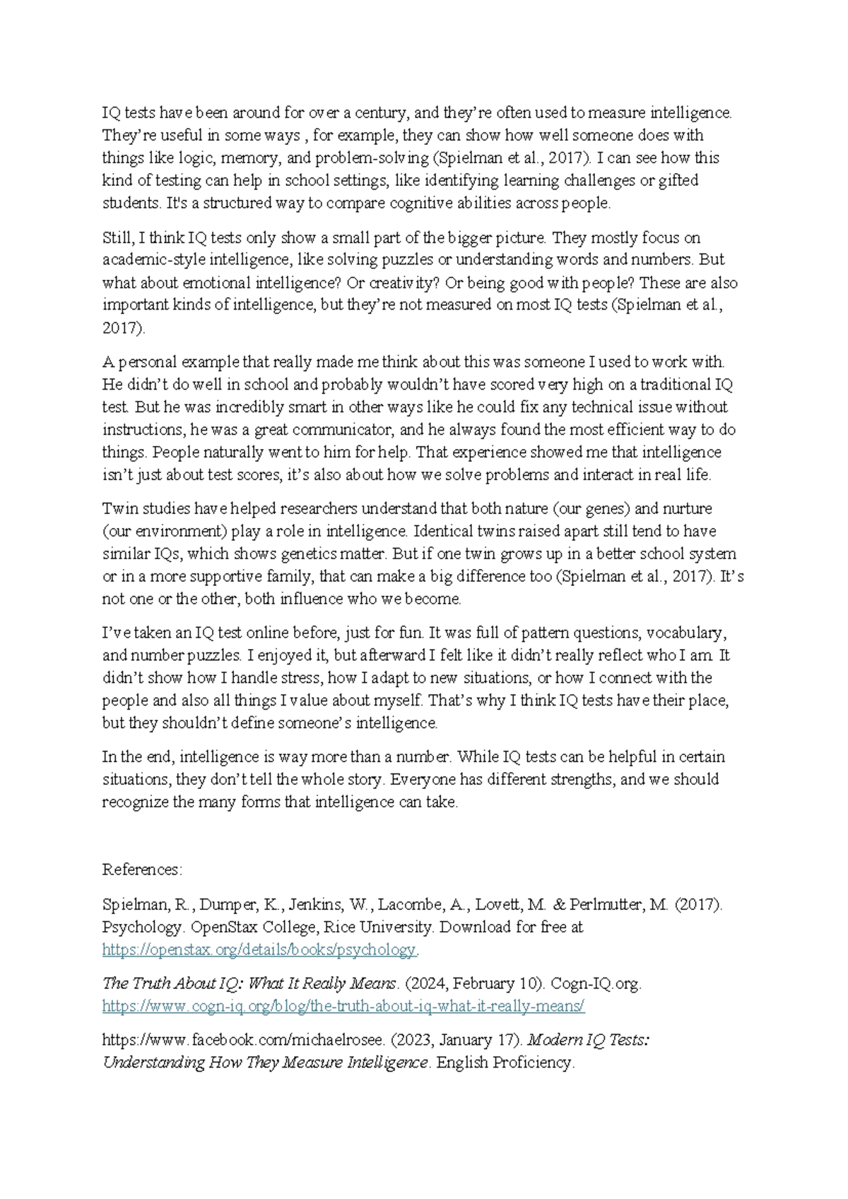 Discussion Unit 4: The Complex Nature of Intelligence Beyond IQ Tests ...