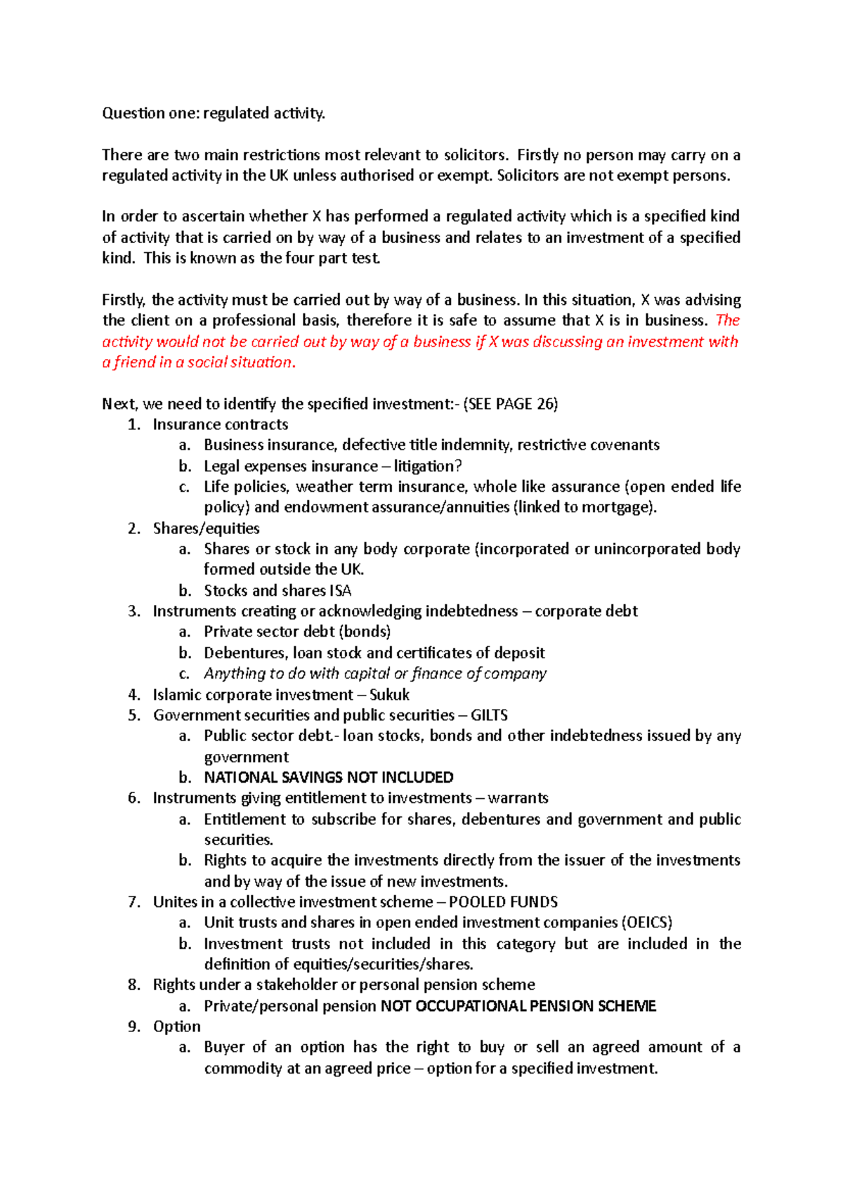 FInance and Business Skills - Question one: regulated activity. There ...