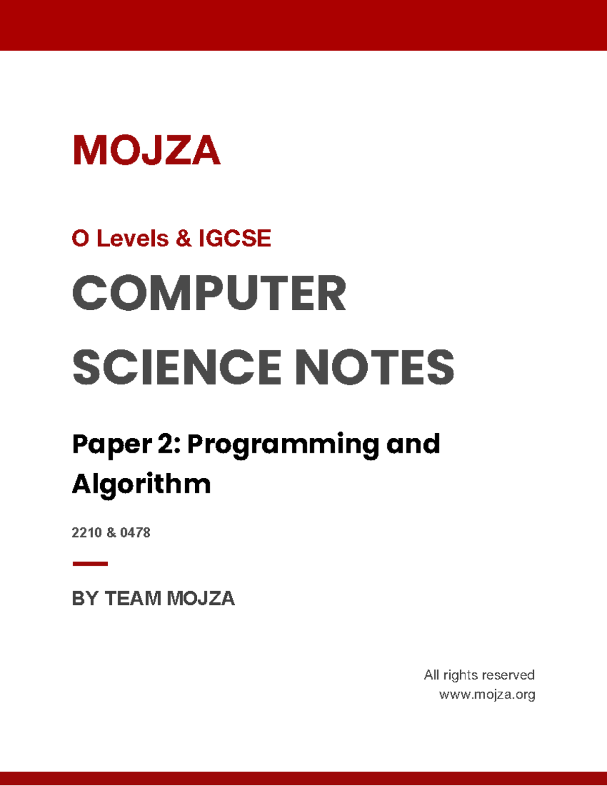 IGCSE Computer Science Notes: Programming & Algorithms (2210/0478 ...