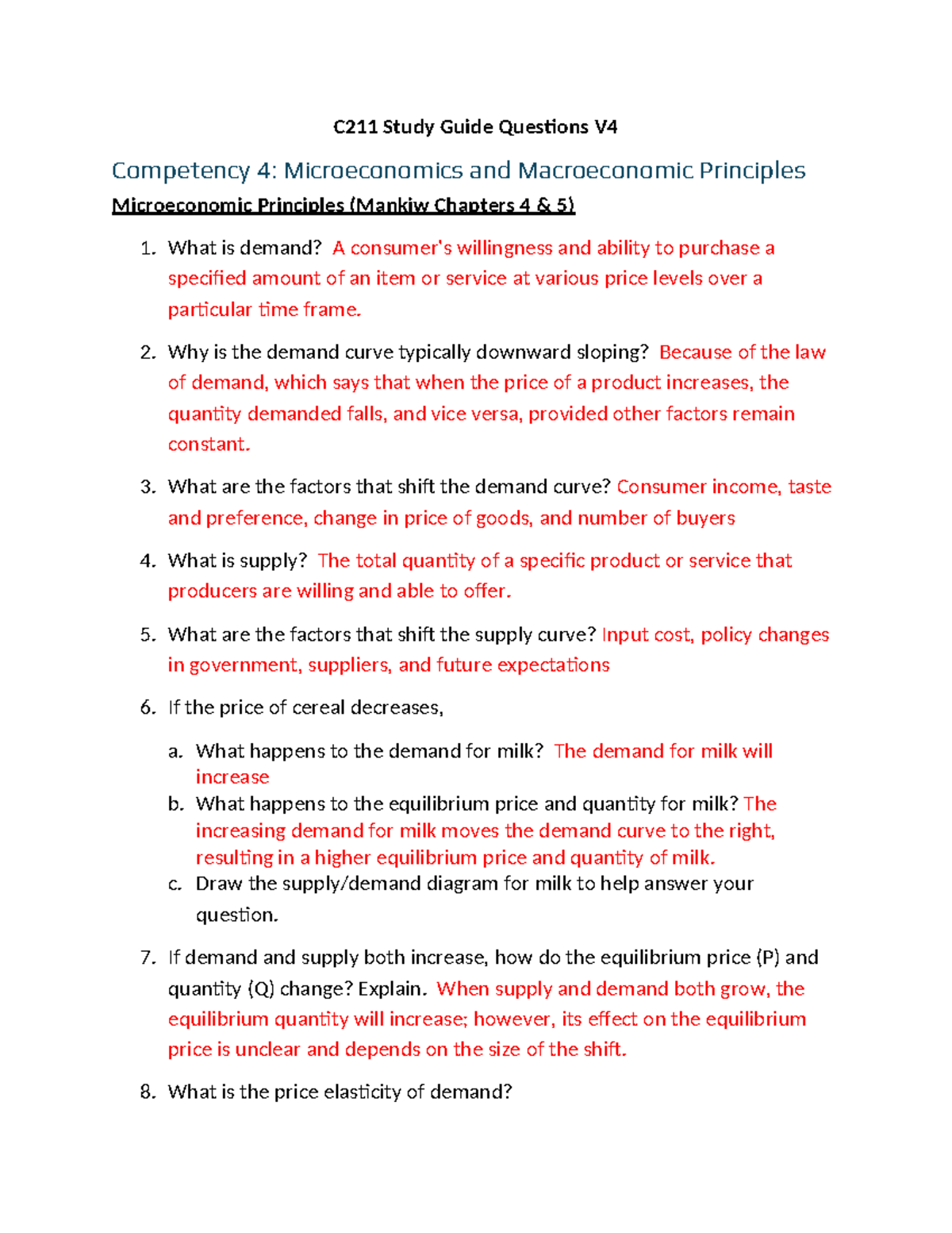 C211 Study Guide Questions: Competency 4 - Microeconomics Principles - Studocu