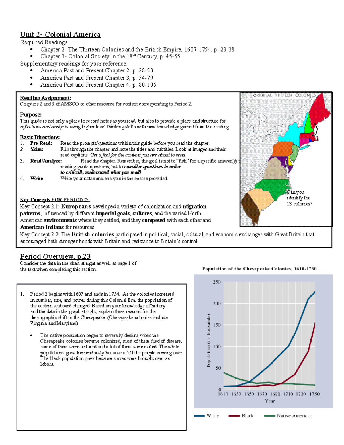 Colonial America- Reading Guide - Unit 2- Colonial America Required ...