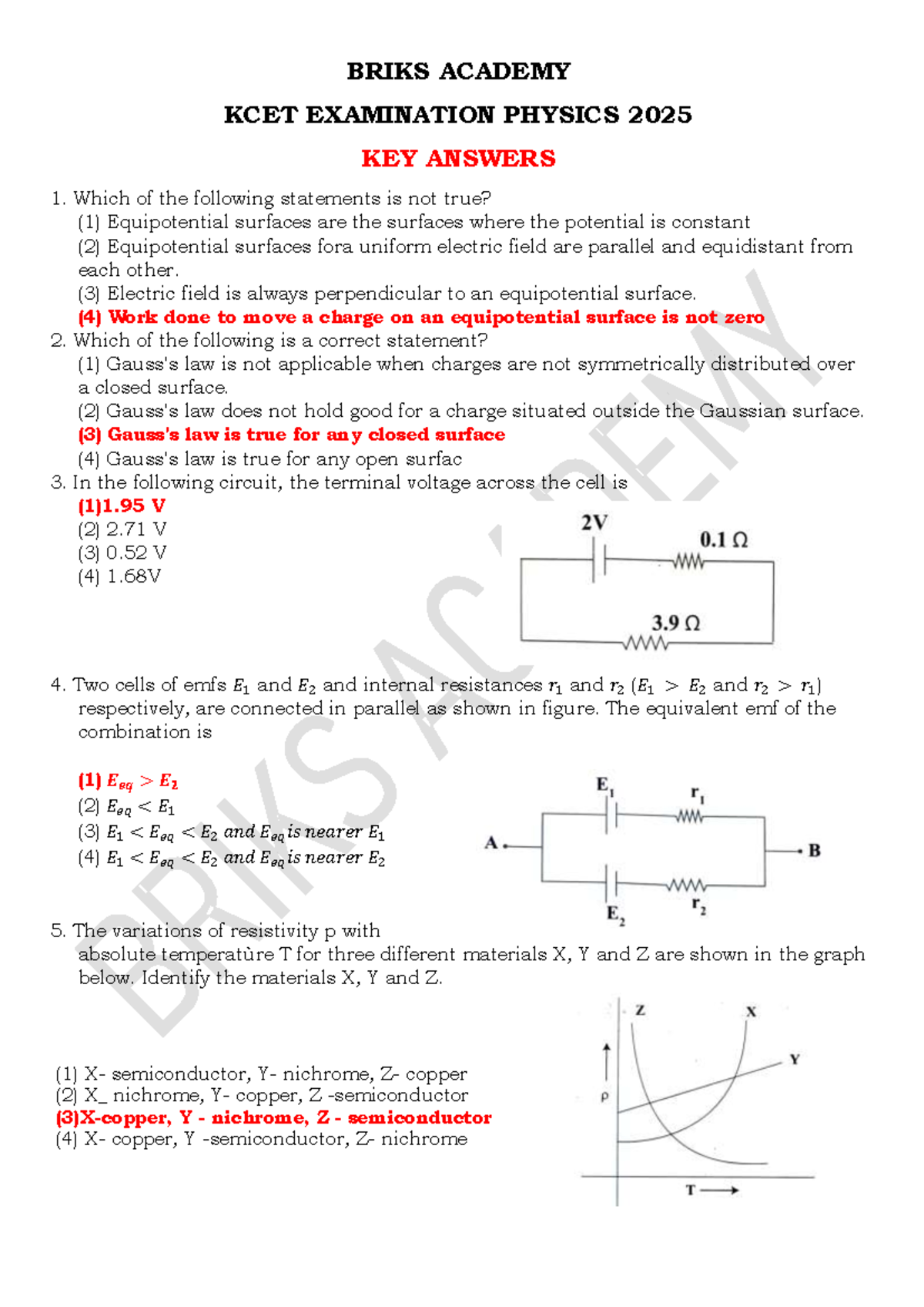 KCET 2025 Physics Examination Key Answers and Solutions - Studocu