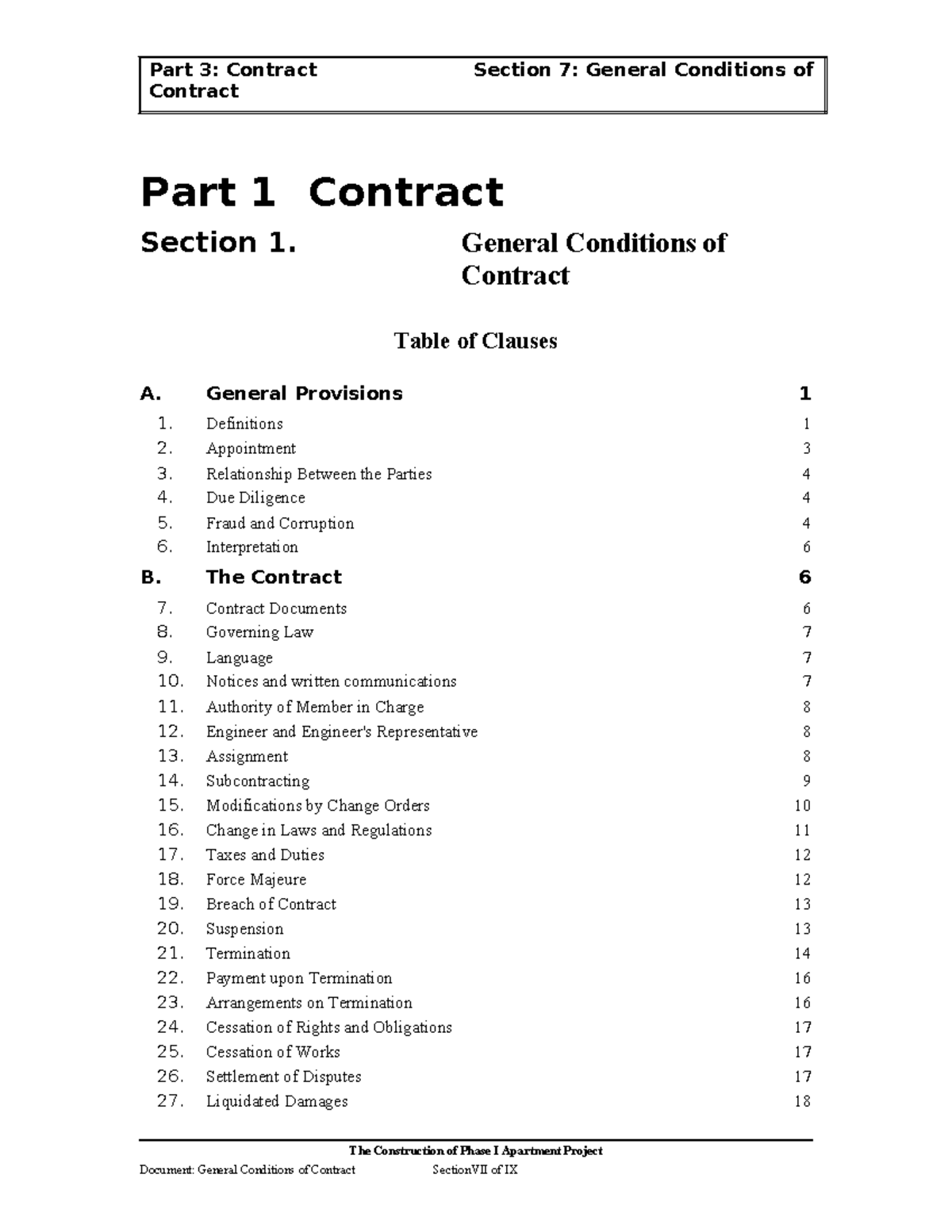 General Conditions of Contract (GCC) for Phase I Apartment Project - Studocu