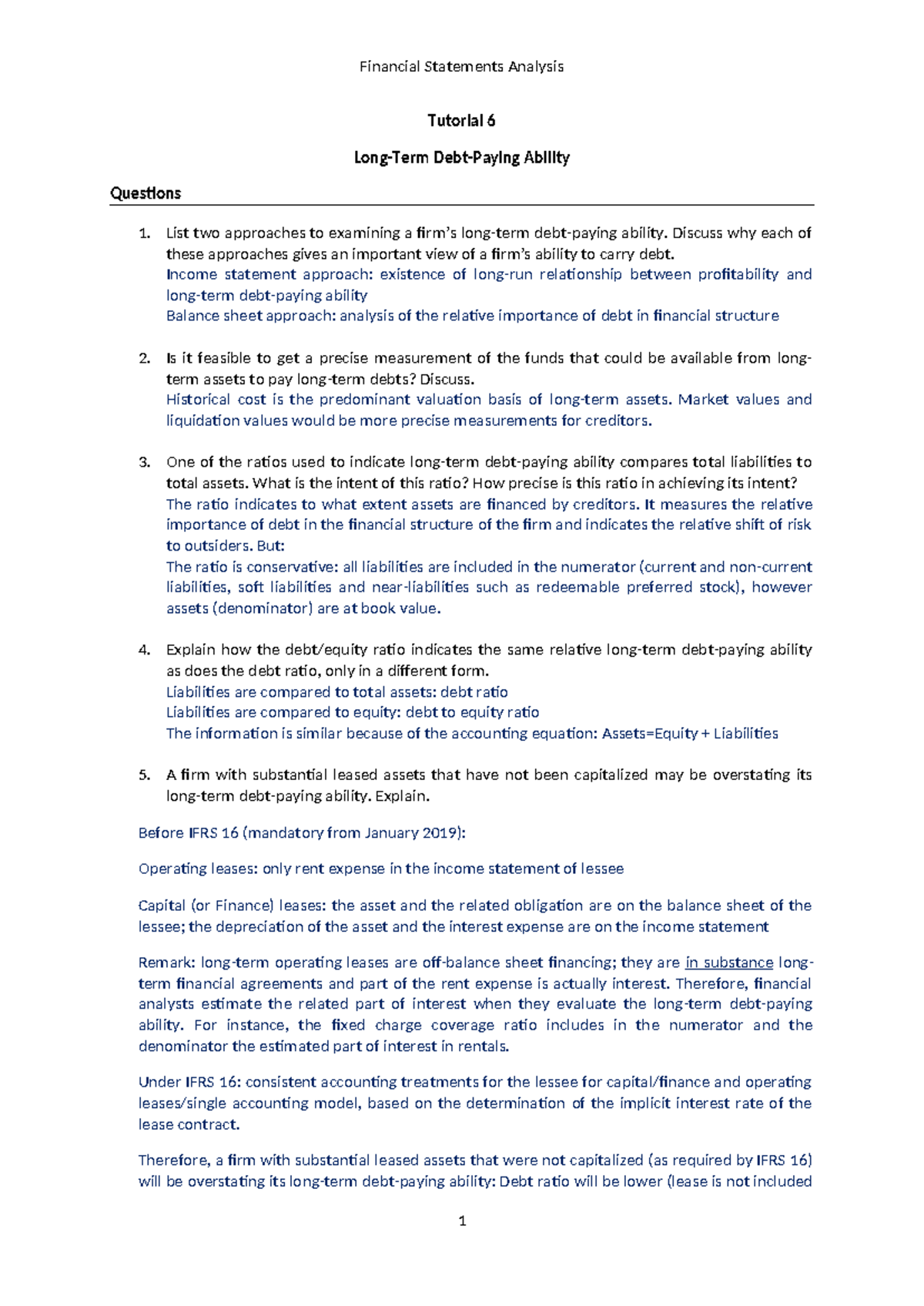 FSA 6: Financial Statements Analysis - Ability Questions & Solutions ...