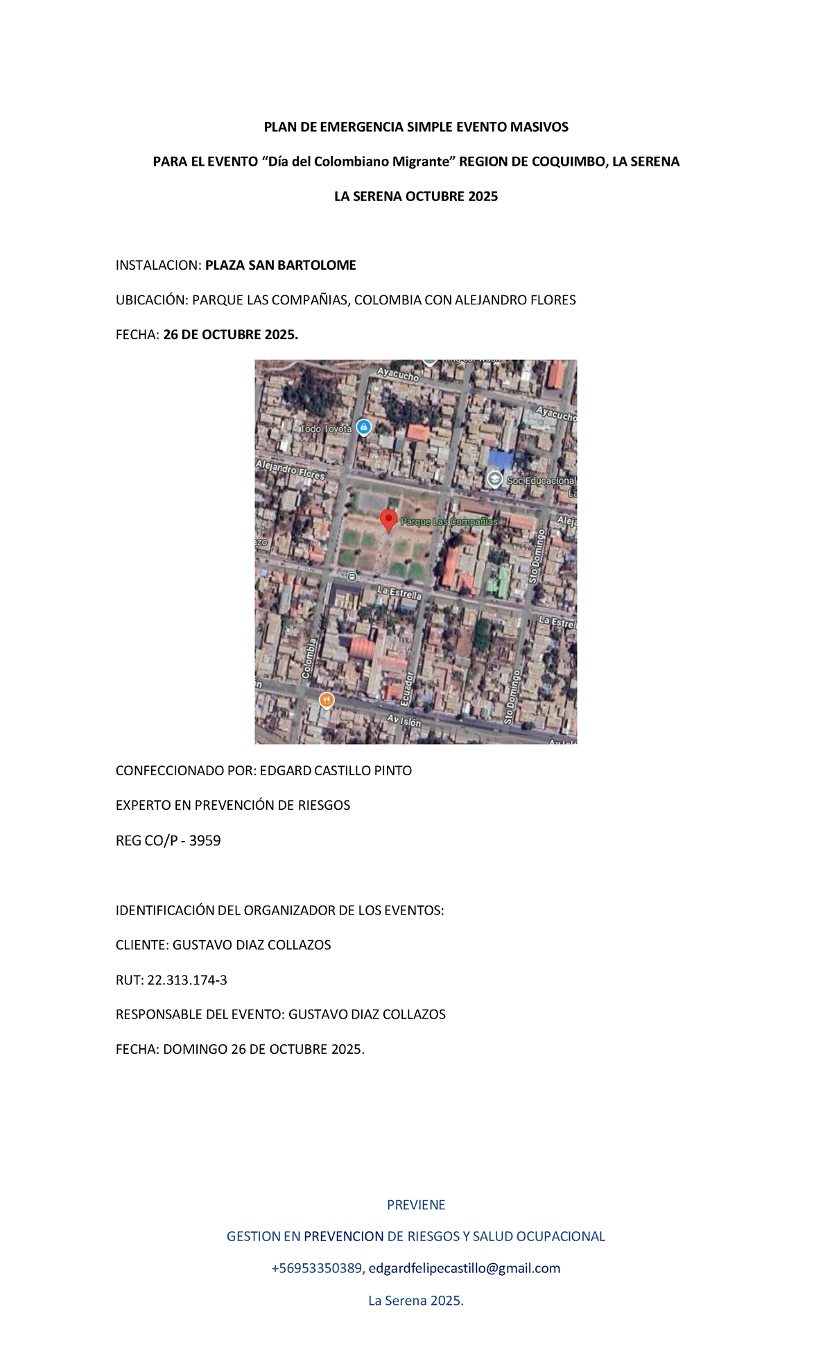 PLAN DE EMERGENCIA SIMPLE PARA EVENTO MASIVO LA SERENA 2025 - Studocu