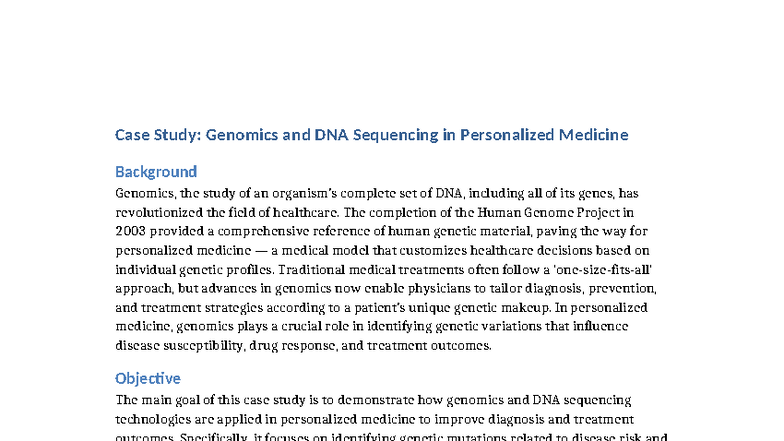 Case Study: Genomics & DNA Sequencing in Personalized Medicine - Studocu
