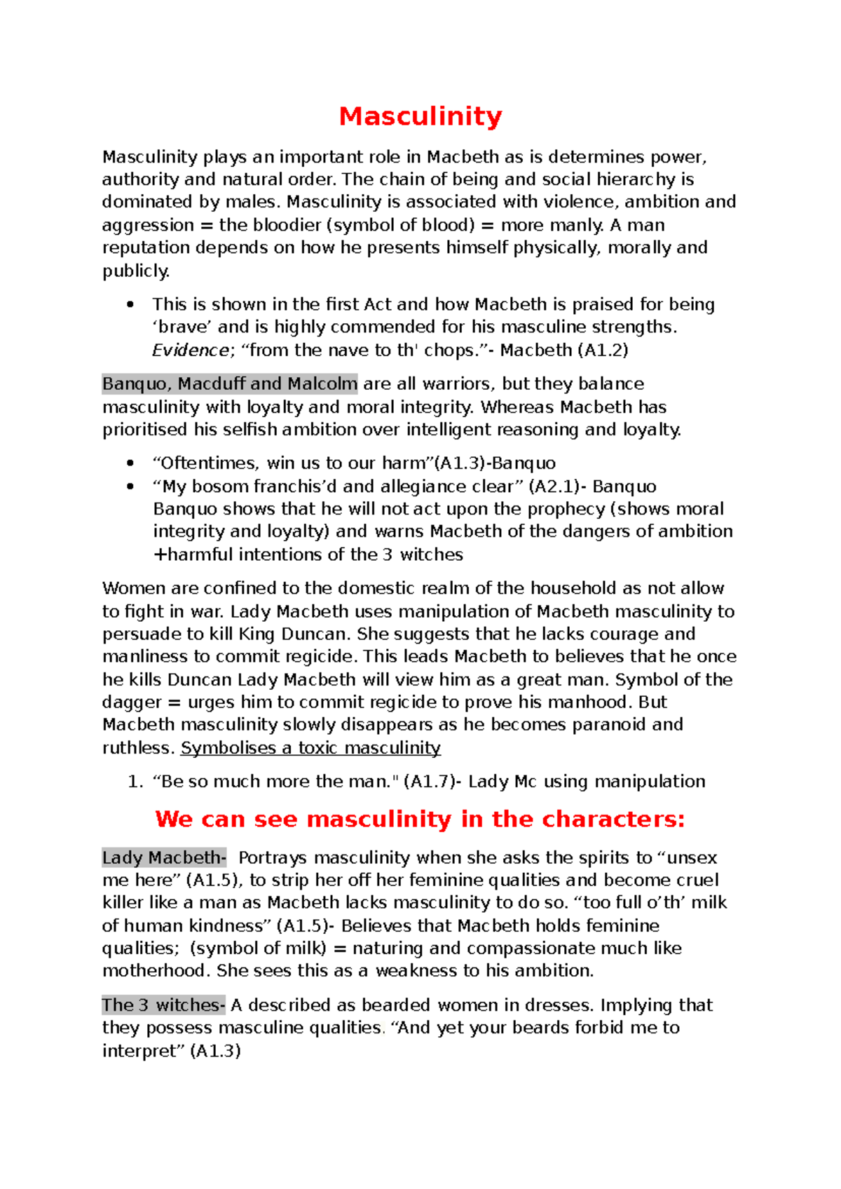 Key Themes, Symbols, & Quotes in Macbeth (ENG 101) - Studocu