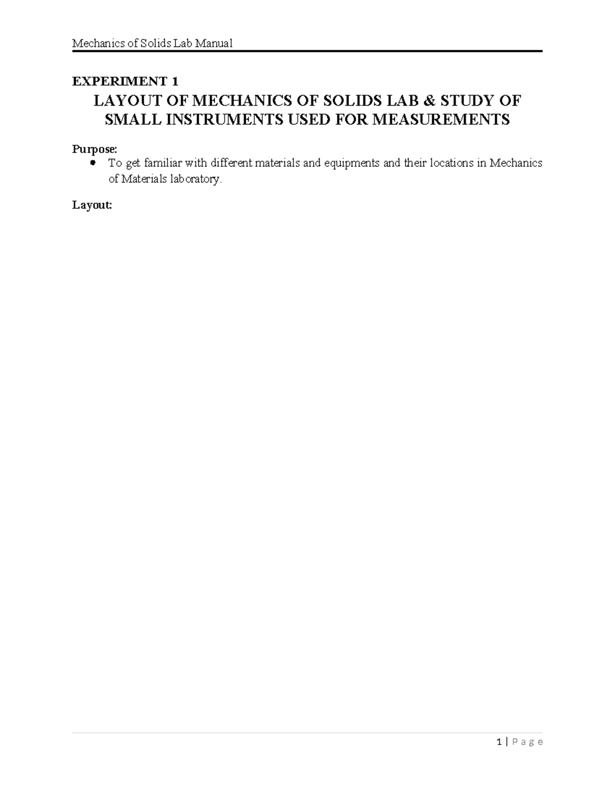 Mechanics of Solids Lab Manual: Experiment 1 - Instrument Layout - Studocu