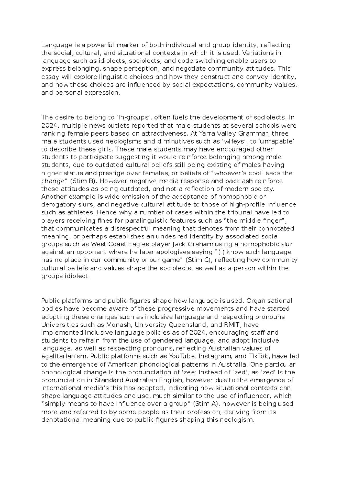 Unit 4 Outcome 2 Essay: Language, Identity, and Social Contexts - Studocu