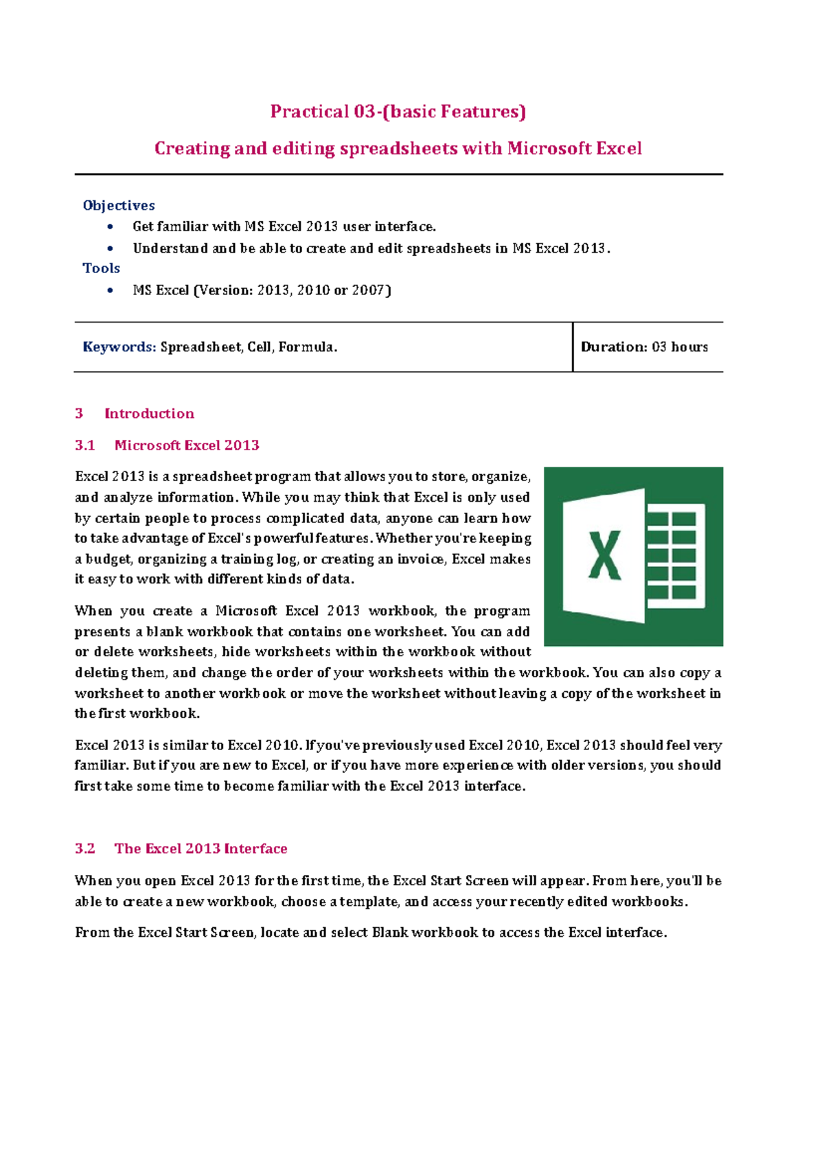 Practical 05 - MS Excel 2013: Creating & Editing Spreadsheets Guide ...