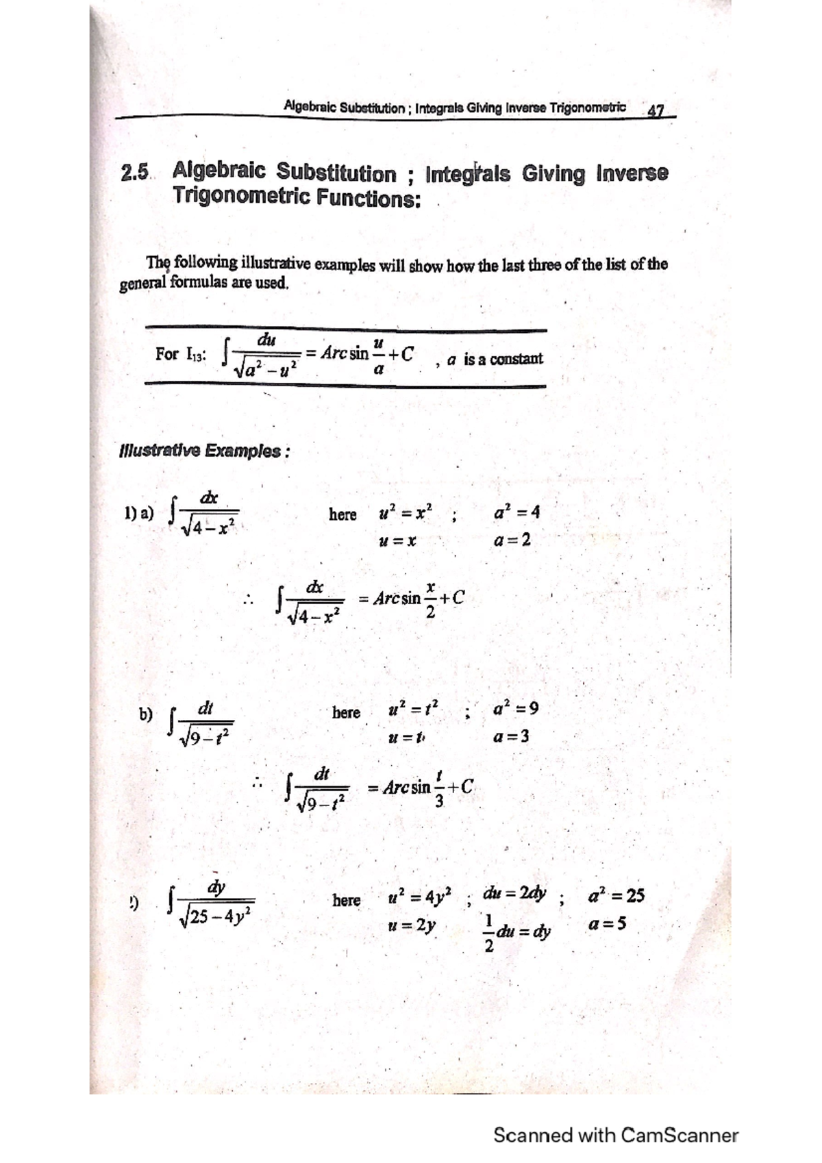 Module 5 Integration of Inverse Trigonometric Functions - Algebraic Substitution Integrals ...