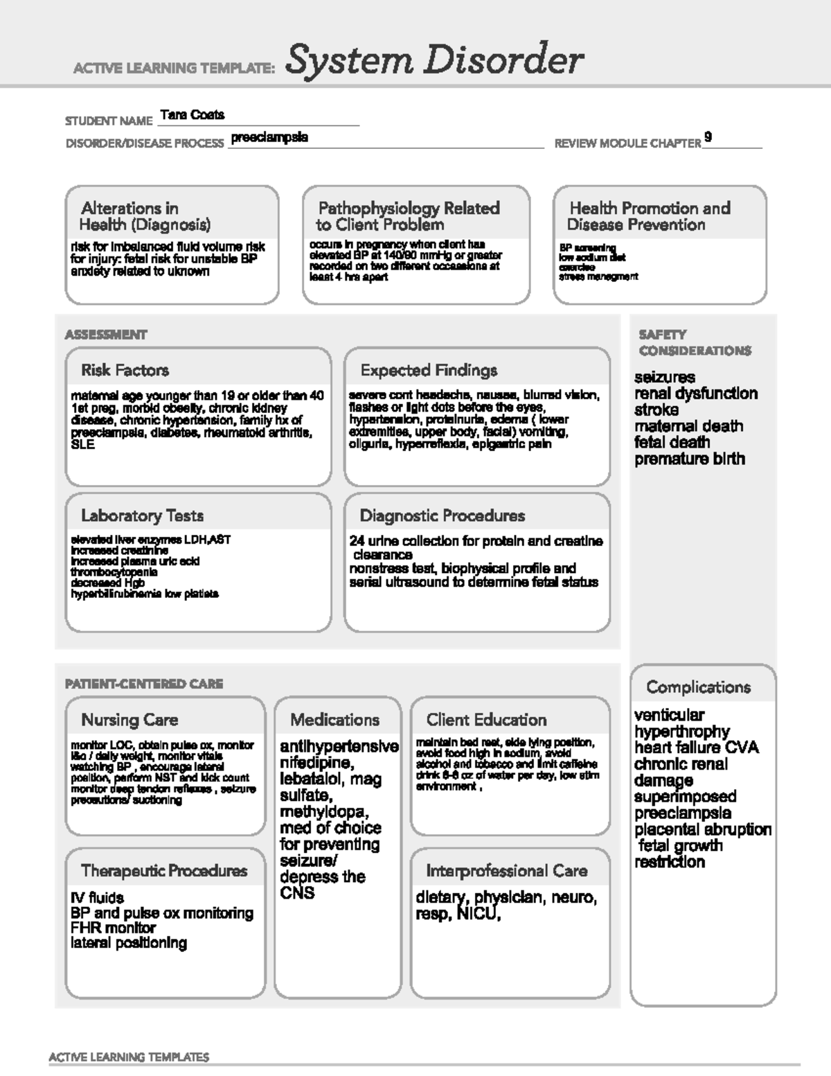 ACTIVE LEARNING TEMPLATE: Preeclampsia Overview and Nursing Care - Studocu