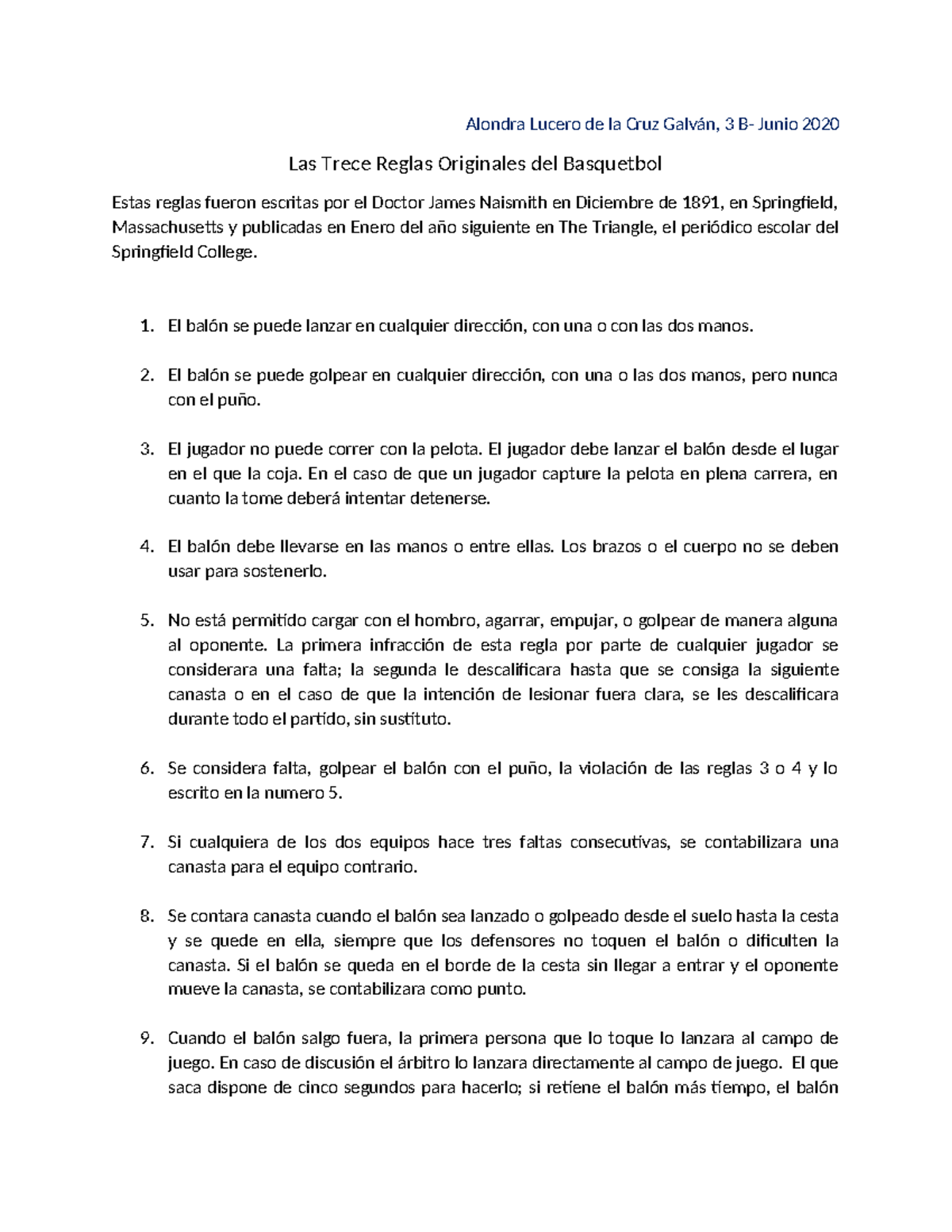 Las 13 reglas originales del Basquetbol - Alondra - Alondra Lucero de ...