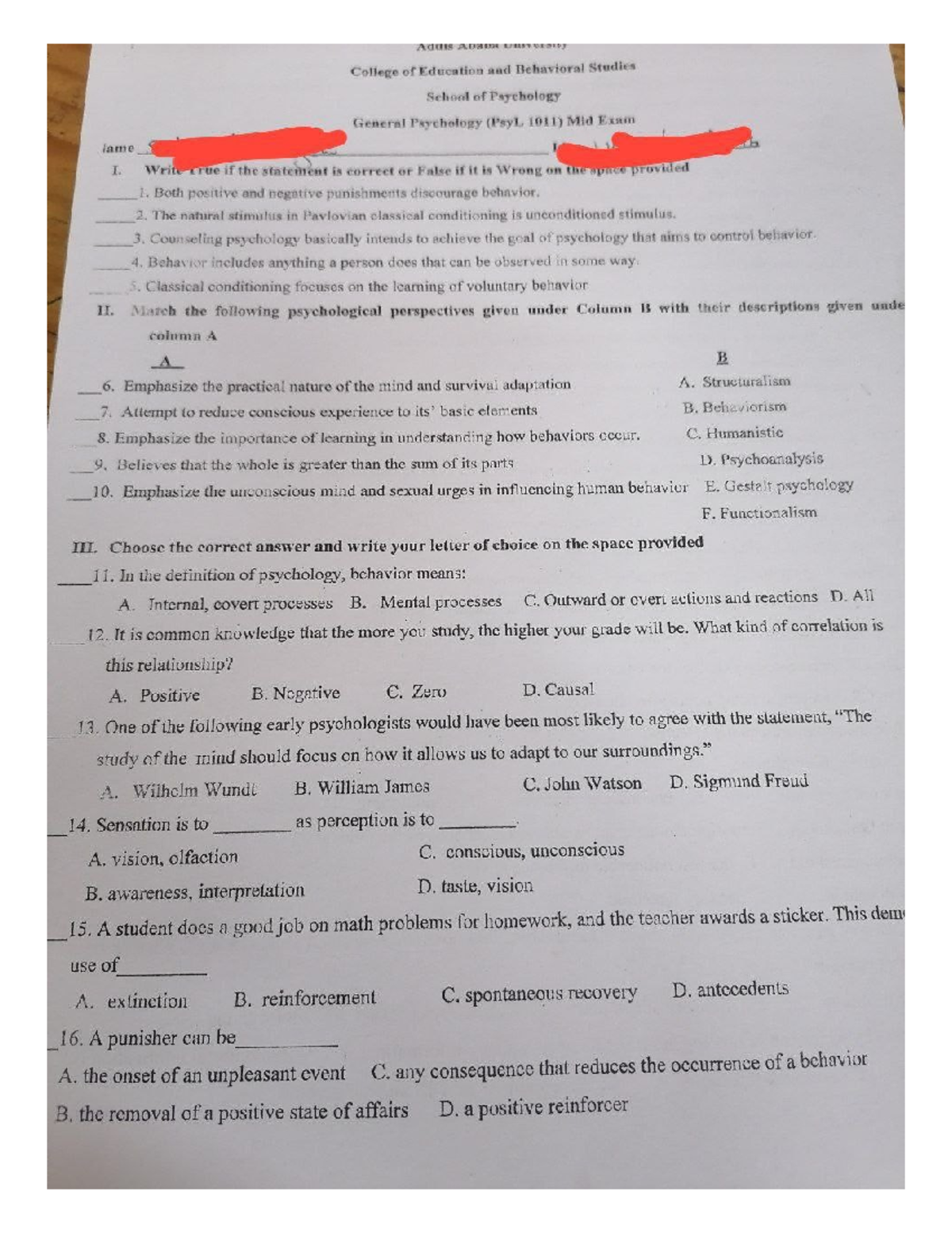 Psychology Midterm Study Guide and Key Concepts - Studocu