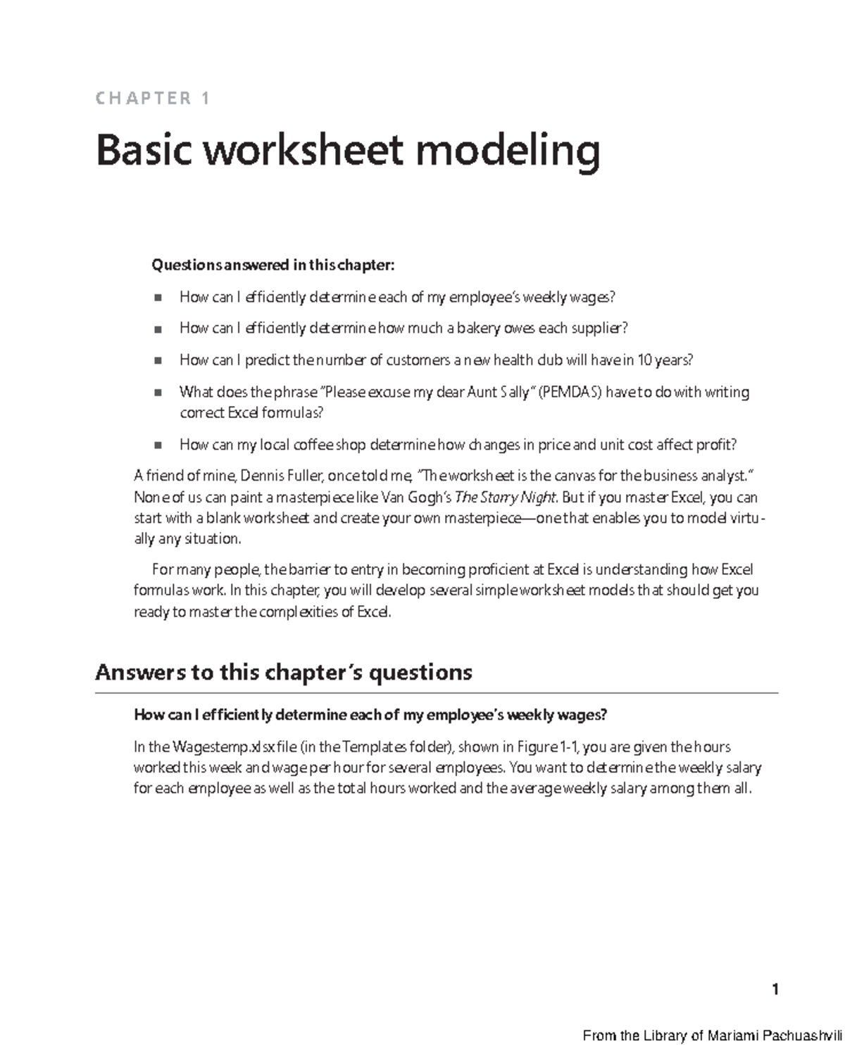 CHAPTER 1 Basic Worksheet Modeling: Key Concepts & Excel Applications ...