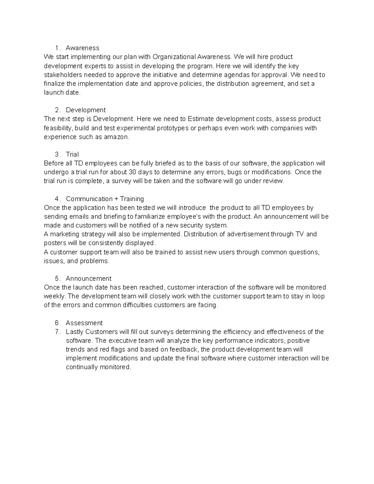 TD Case Study - Software Implementation Process Overview - Studocu