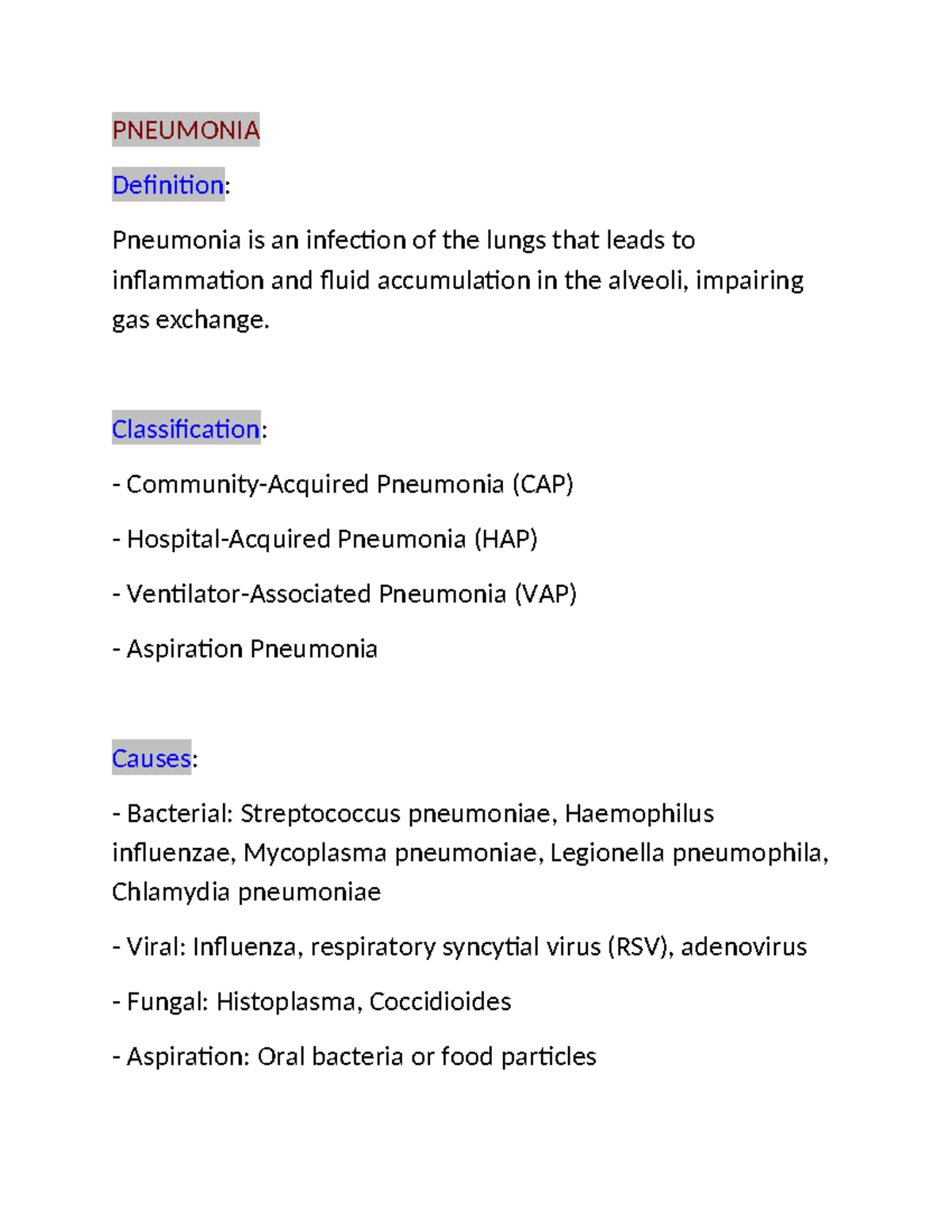 PNEUMONIA: Definition, classification, causes, and management ...
