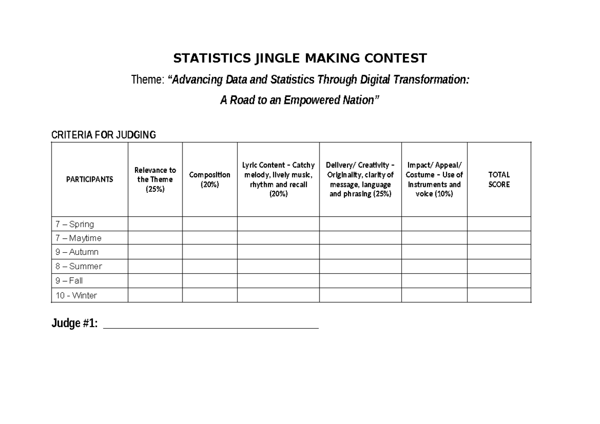 Statistics Jingle Contest Judging Criteria and Results - Studocu