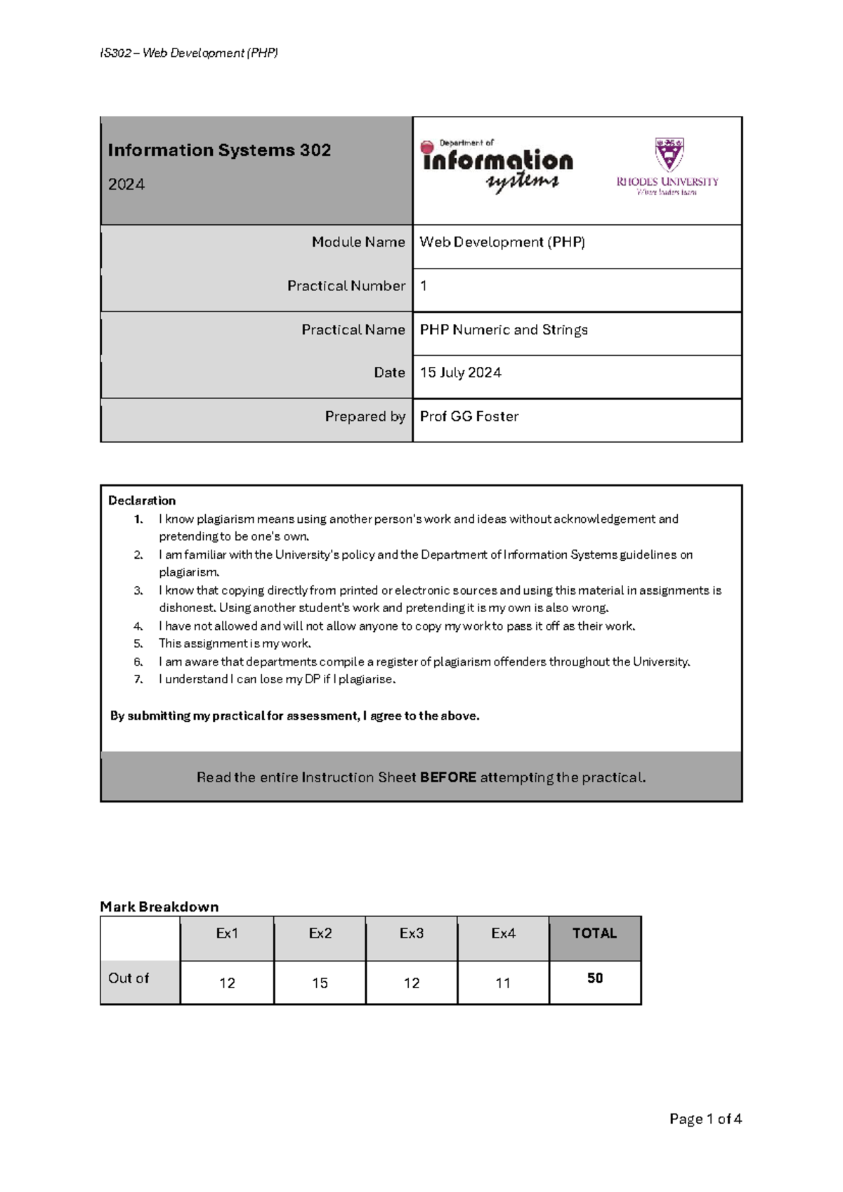 Practical 1 - PHP 2024 - Information Systems 302 2024 Module Name Web Development (PHP ...