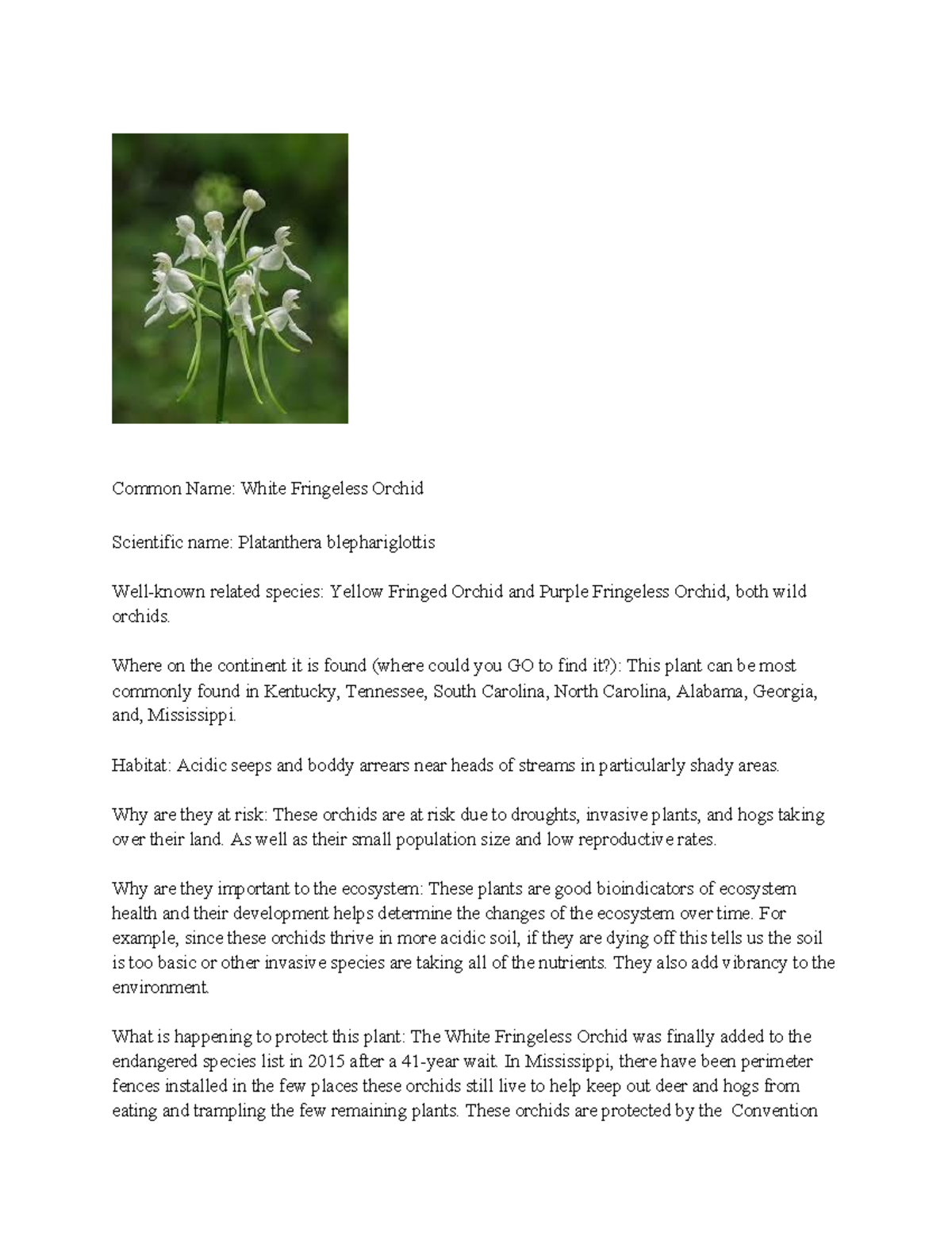 Endangered Species Research: White Fringeless Orchid Insights - Studocu