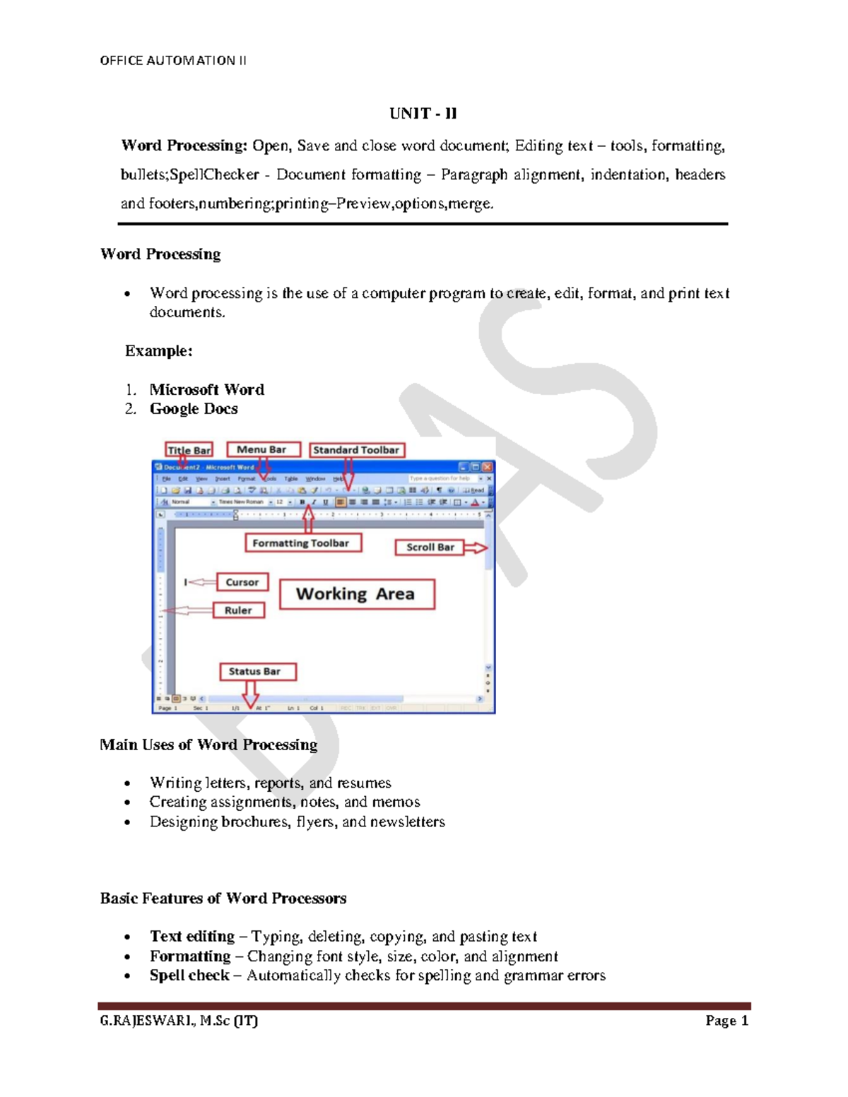OA-IT OFFICE AUTOMATION II: Word Processing Techniques and Tools - Studocu