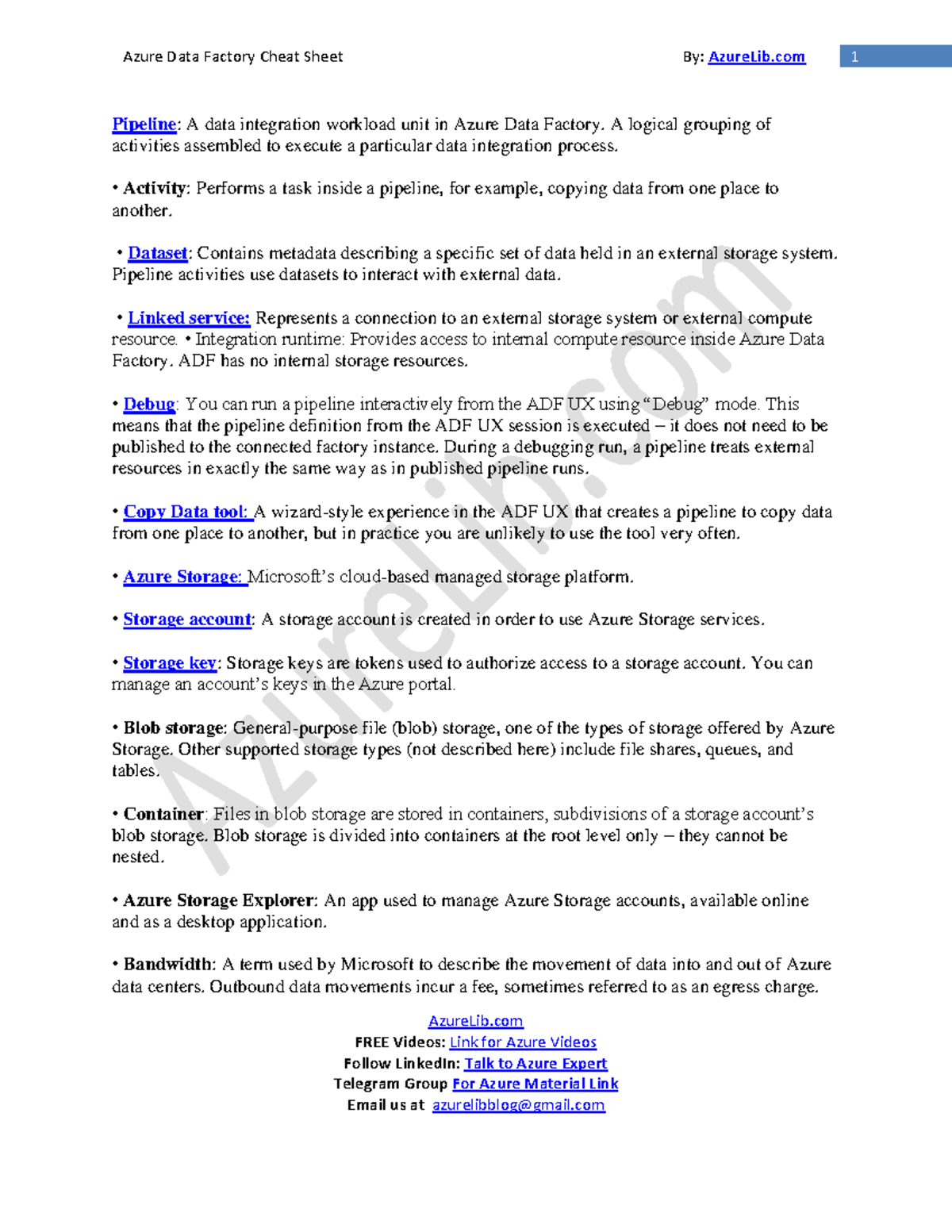 Azure ADF Cheat Sheet: Key Concepts and Tools for Data Integration ...