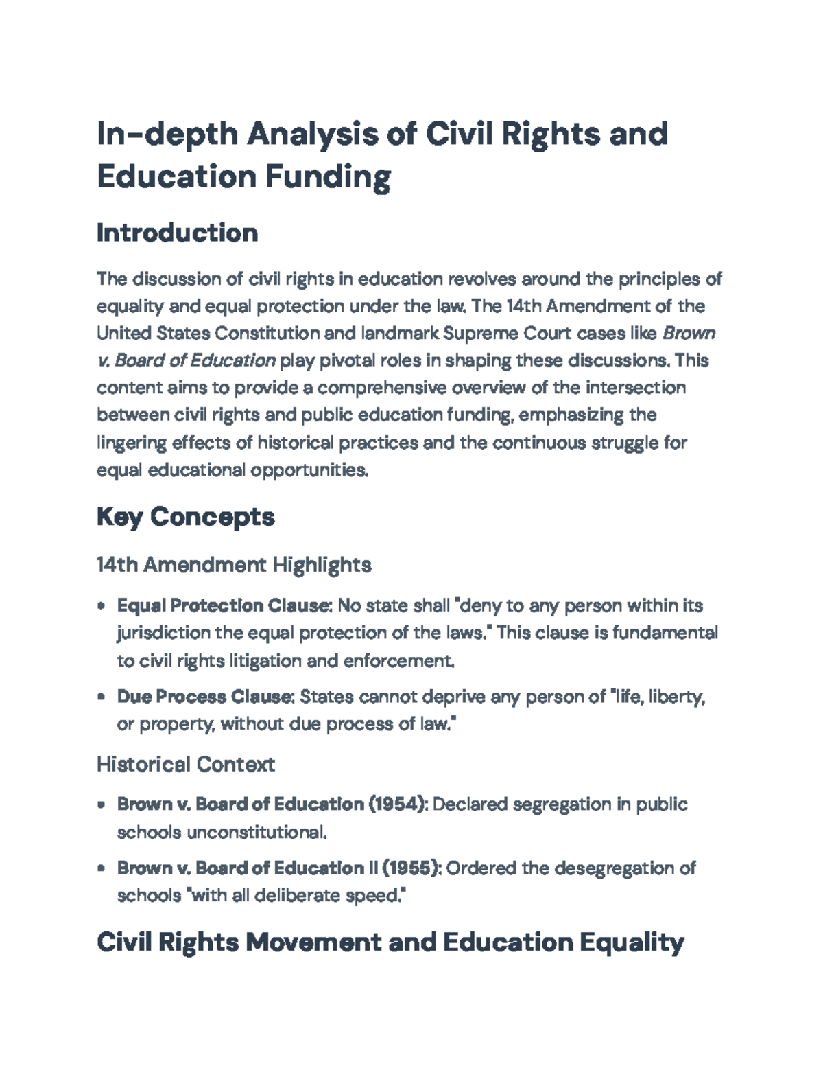 Analysis of Civil Rights in Education Funding: 14th Amendment & Equity ...