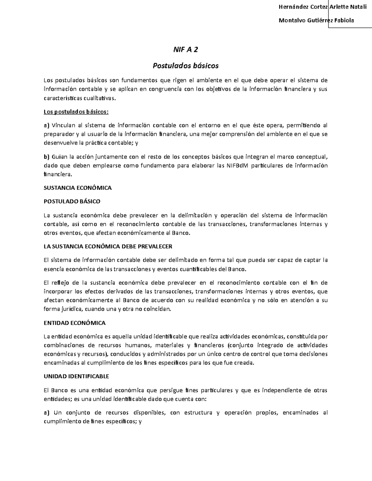 Resumen NIF A 2: Postulados Básicos en Contabilidad Financiera - Studocu