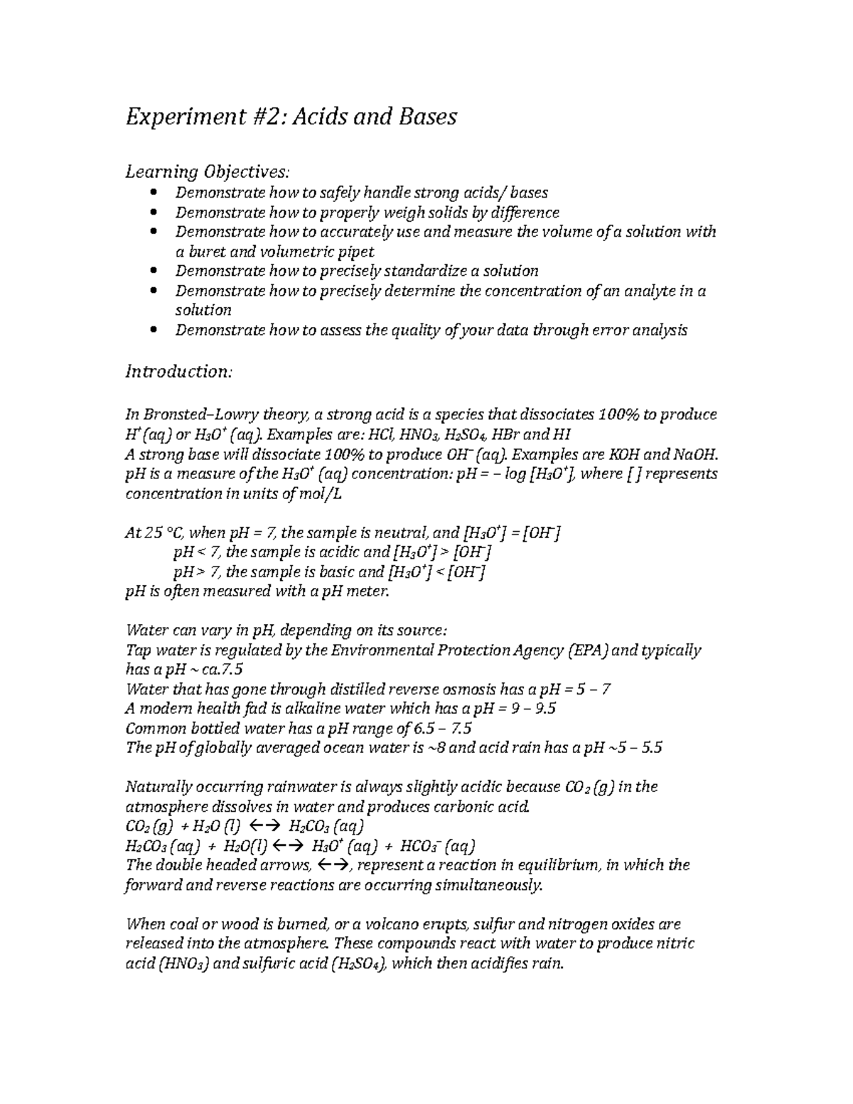 Acids Bases F21 Assignment - Experiment Acids and Bases Learning ...