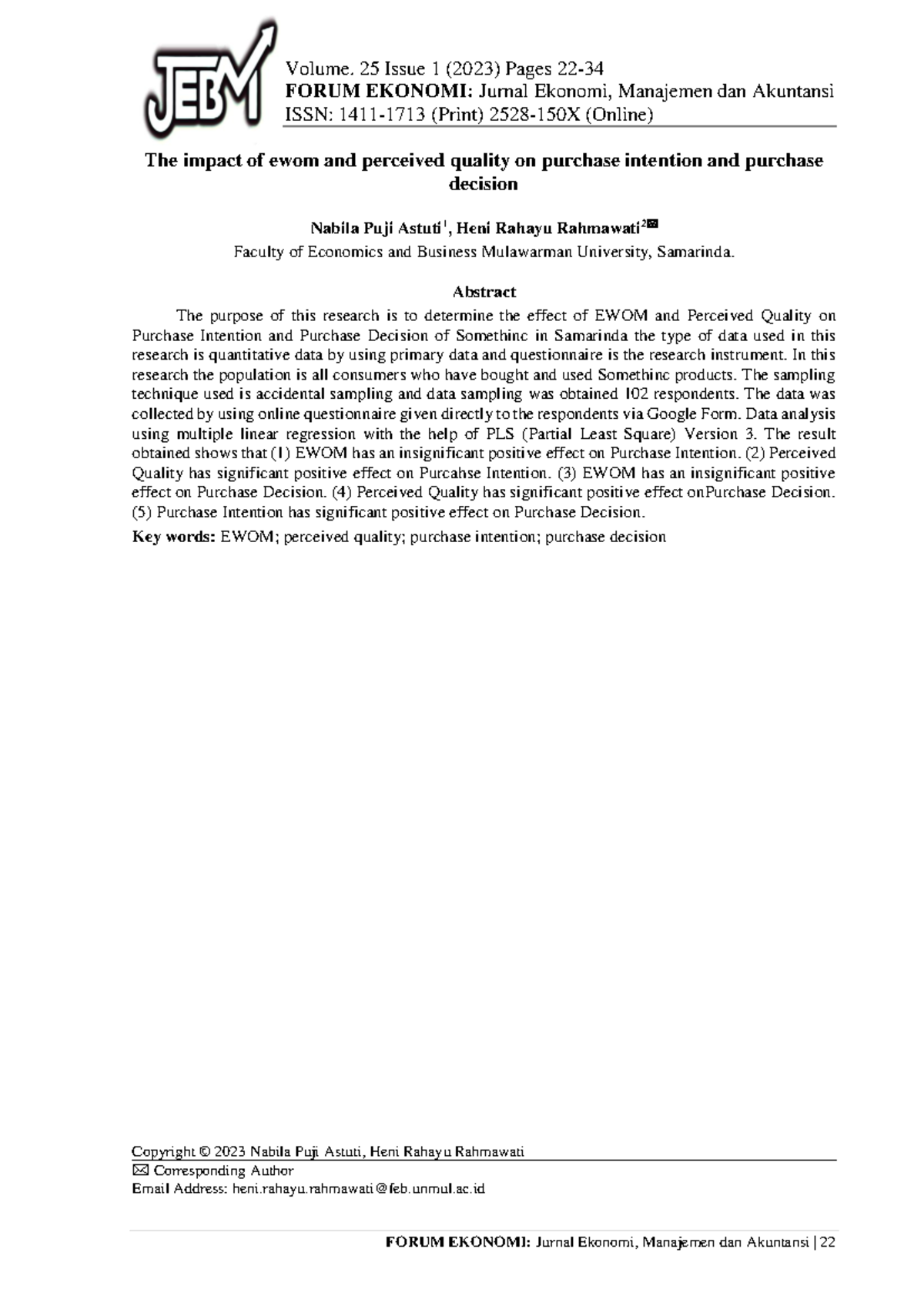 The Impact of EWOM and Perceived Quality on Purchase Intention and ...