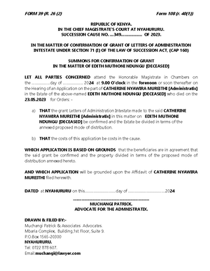 Citation in Law of Succession Act notes - KENYA SCHOOL OF LAW - ATP ...