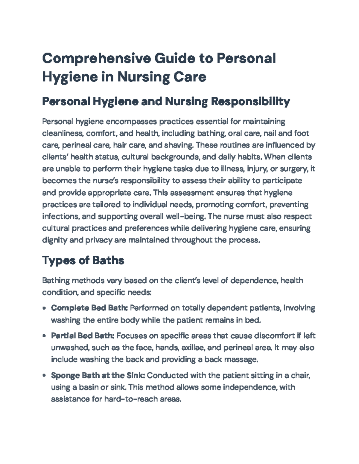 NUR 101: Comprehensive Guide to Personal Hygiene in Nursing Care - Studocu